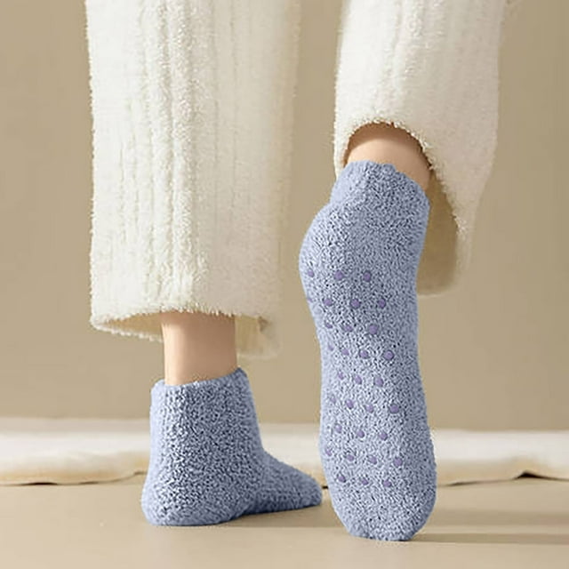Herrnalise Non Slip Hospital Socks for Women Fluffy Fuzzy Slipper Socks ...