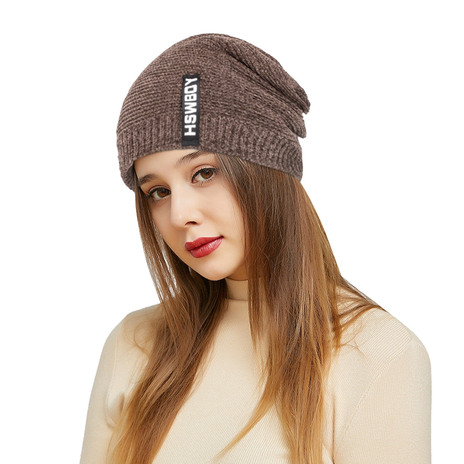Herrnalise Outdoor Winter Adult Warm Solid Color Hats Plush knitted ...
