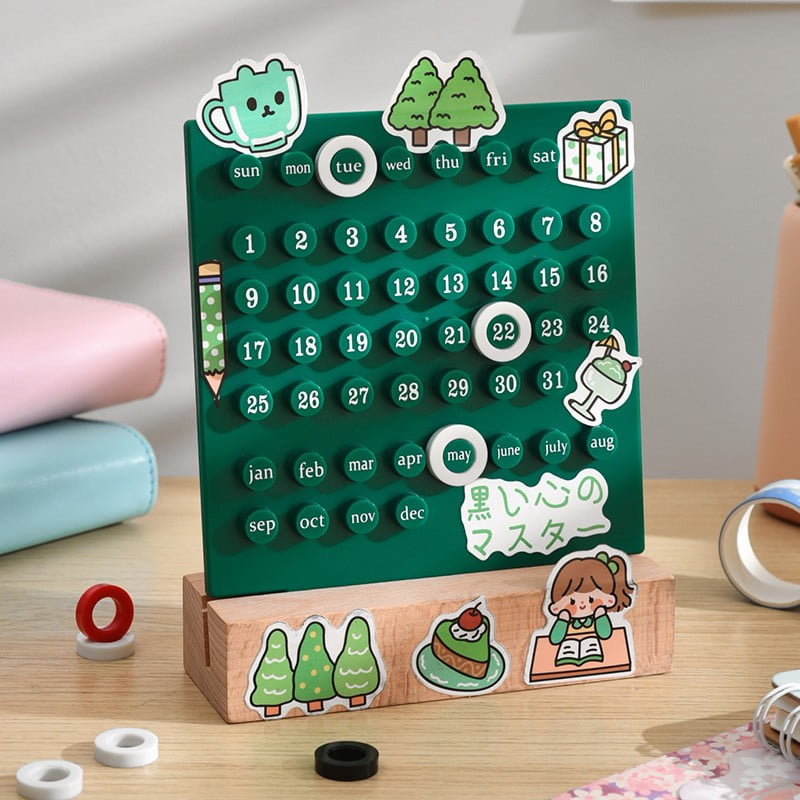 Herrnalise Perpetual Calendar, Wood Base Desktop Ornaments,DIY Desktop ...
