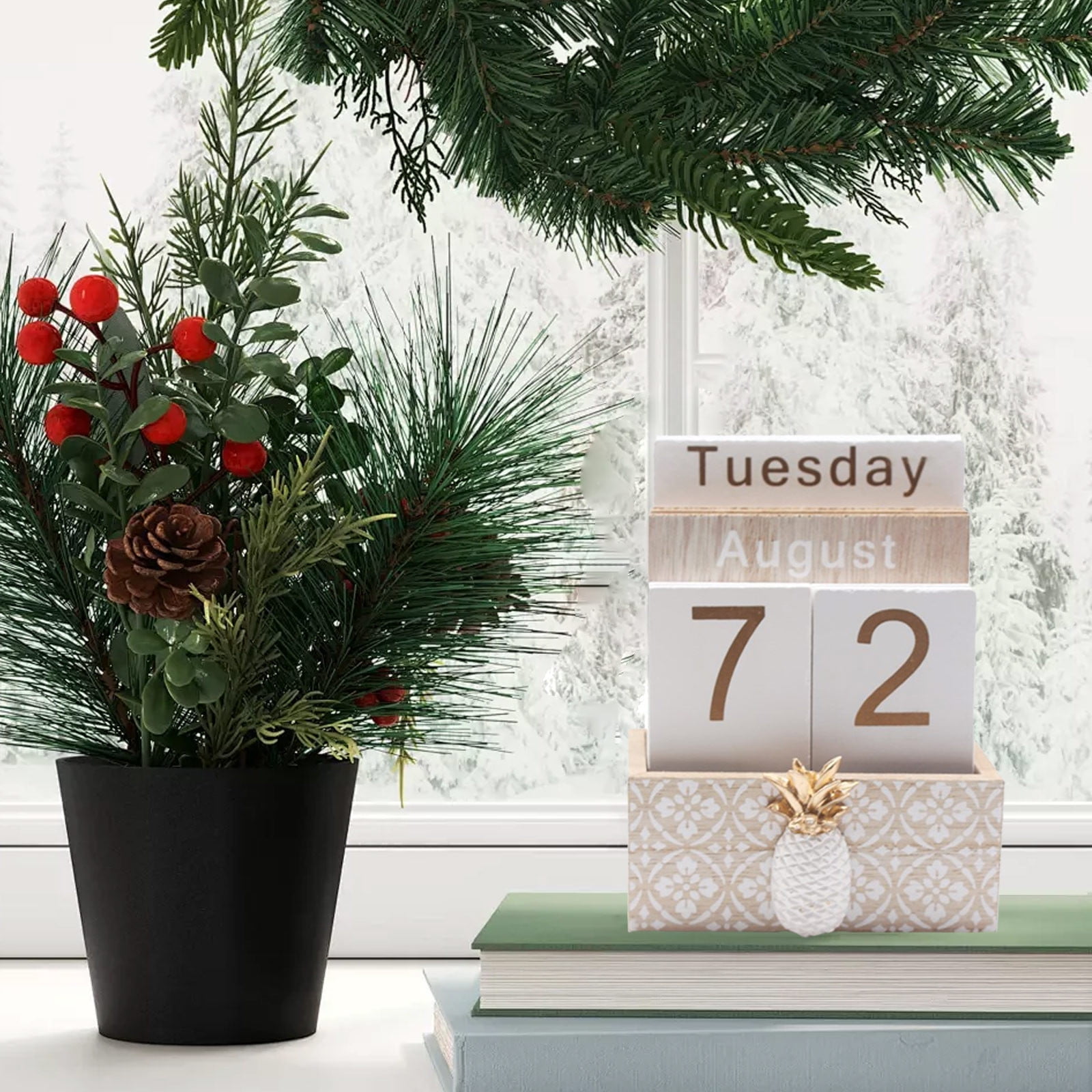 Herrnalise Perpetual Calendar Wooden Calendar Blocks Vintage Wood Block ...