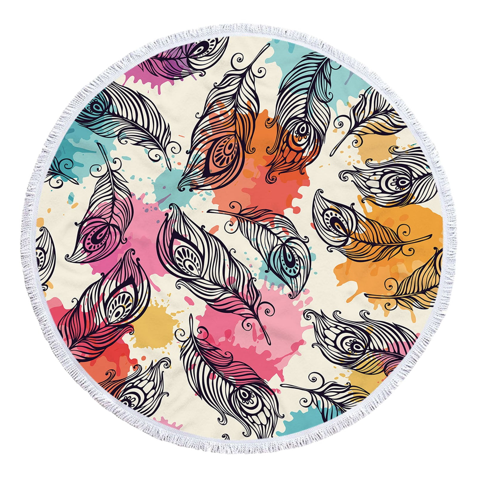 Herrnalise Round Beach Towels, 60" x 60" Microfibre Cotton Picnic Towel ...