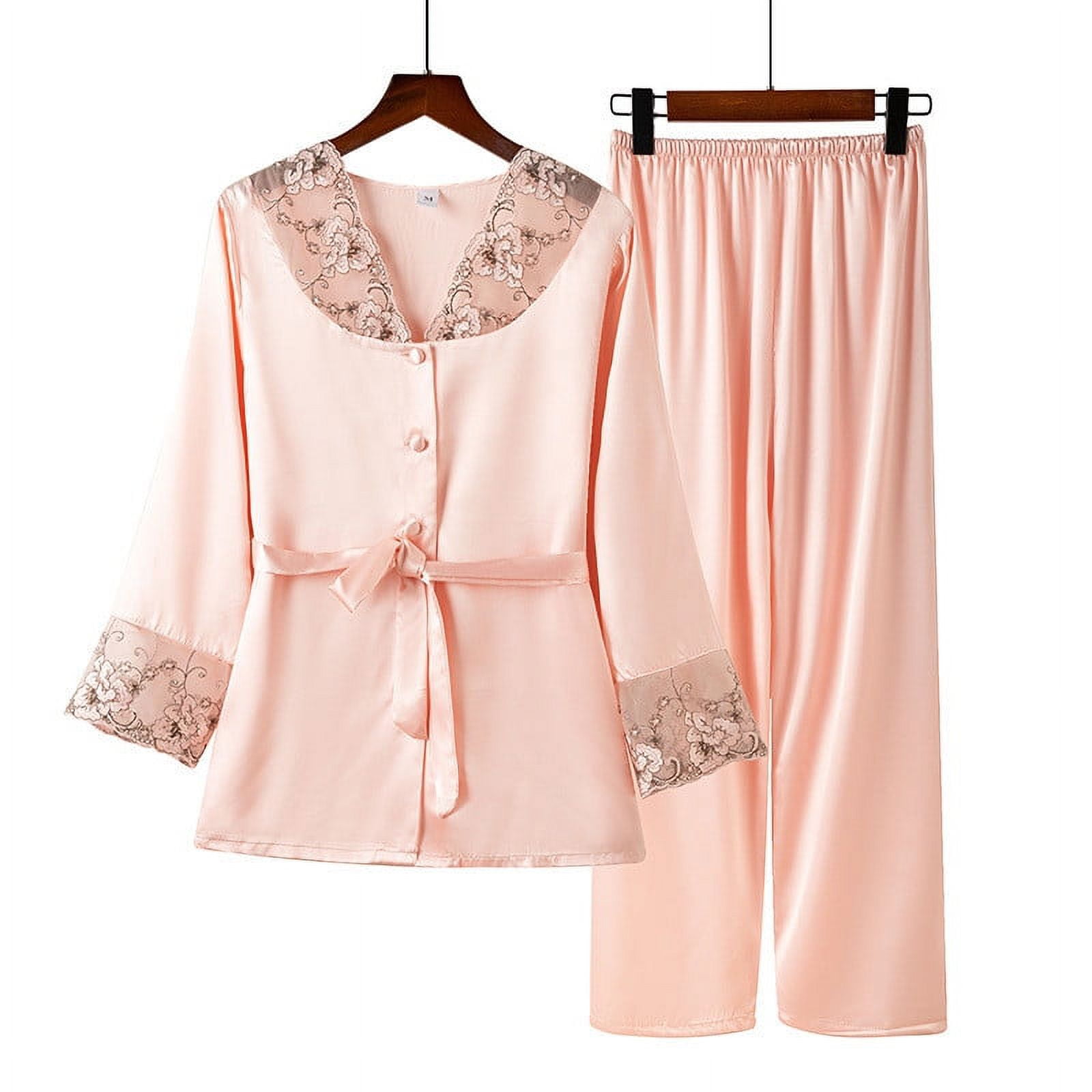 Herrnalise Silk Satin Pajamas Set Women Two-Piece Nightwear Long Sleeve ...