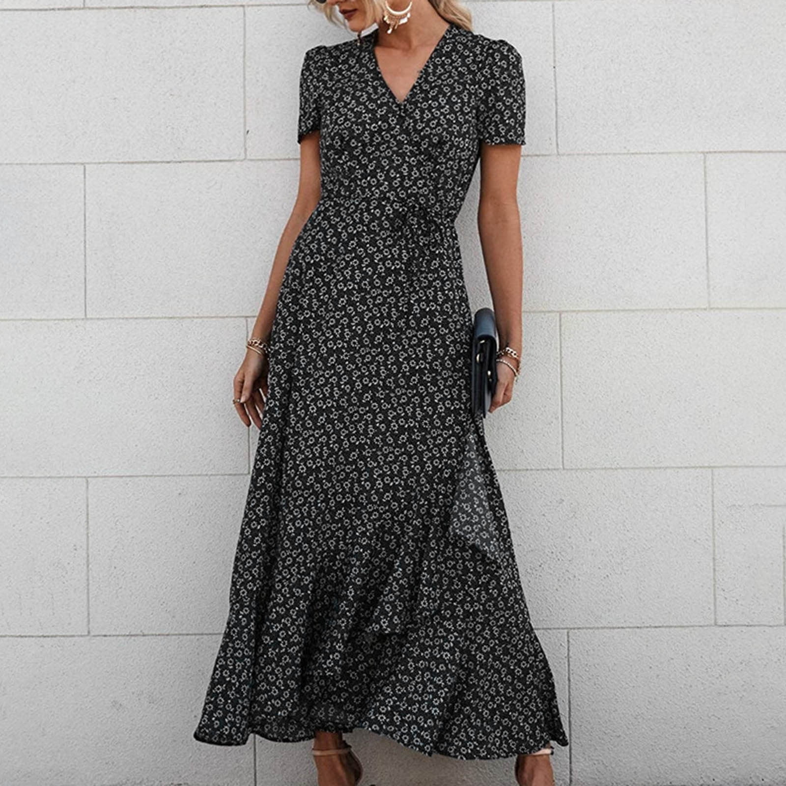 Herrnalise Summer Dresses for Women 2024 Trendy Wrap Maxi Dress Casual ...