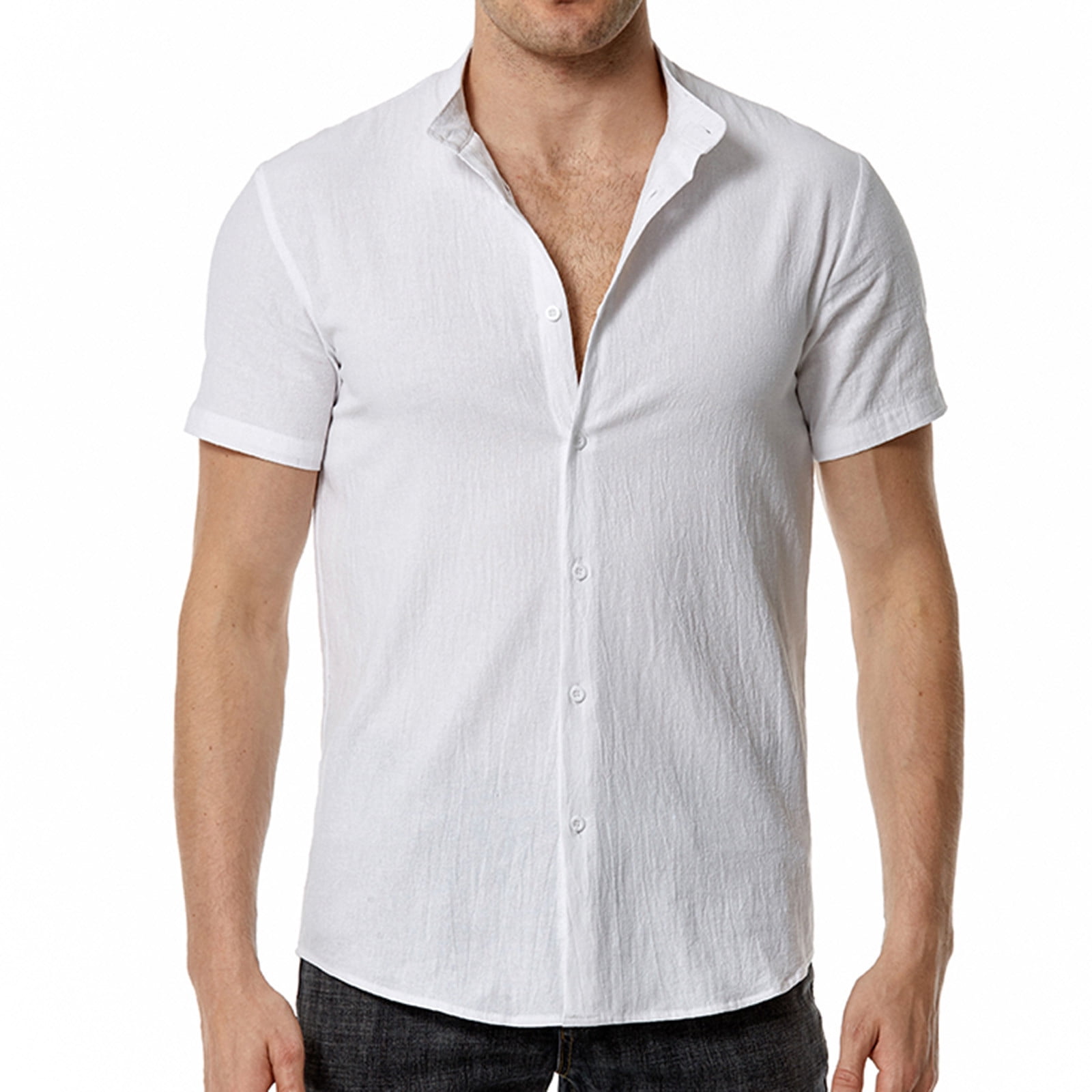 SDJMa Summer Shirts for Men Cotton Linen Henley Shirt Short Sleeve ...
