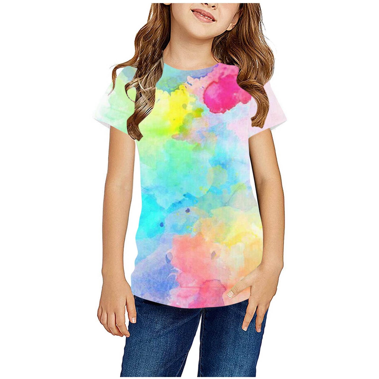 Herrnalise Tie Dye T-Shirt for Kids, Rainbow Colorful Tie Dye Round ...