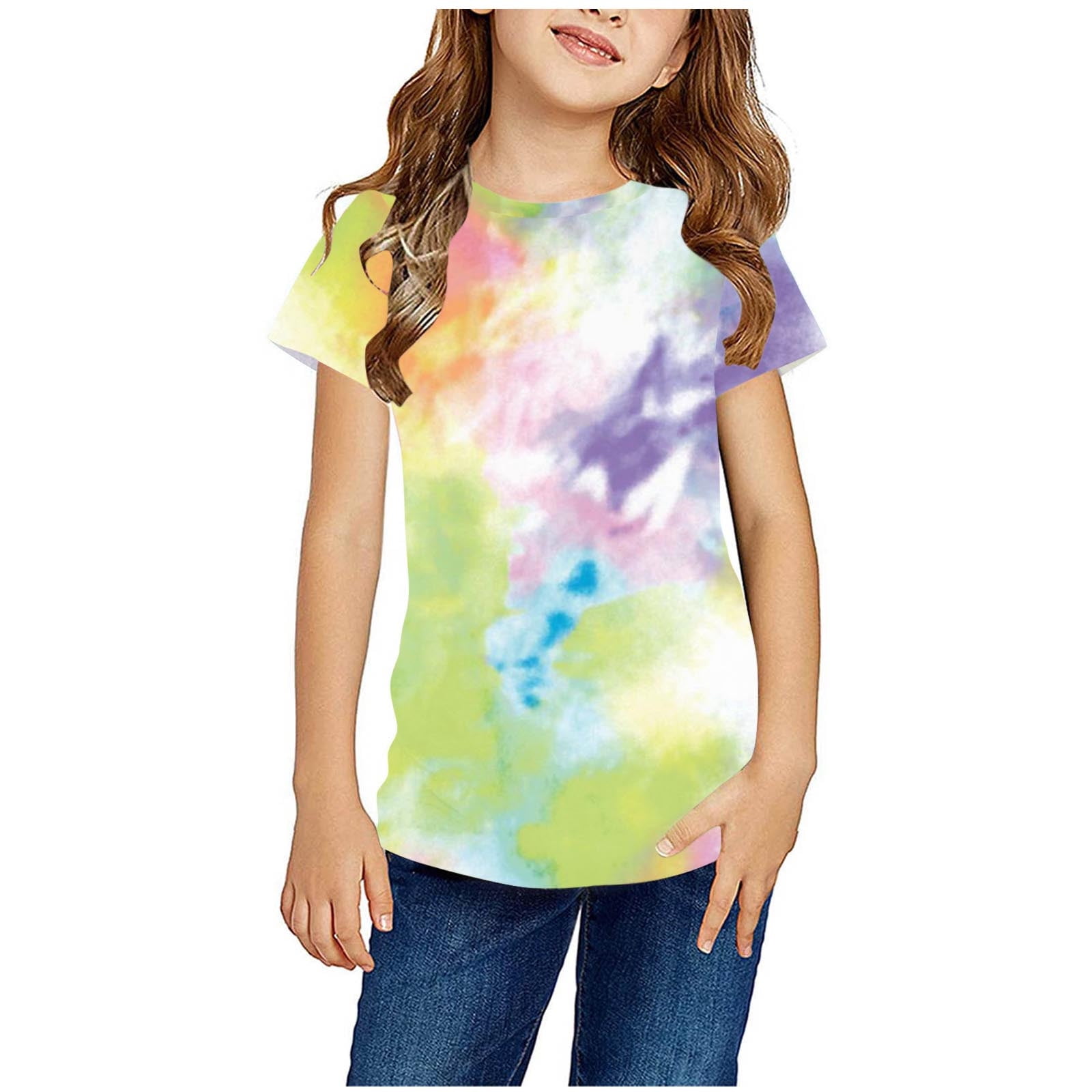 Herrnalise Tie Dye T-Shirt for Kids, Rainbow Colorful Tie Dye Round ...