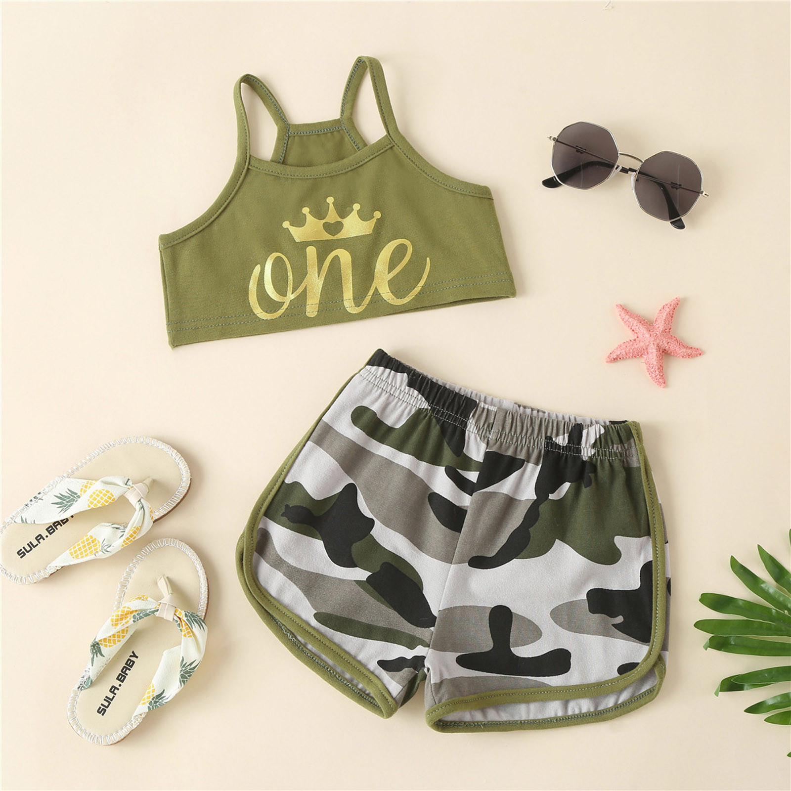 Herrnalise Toddler Baby Girl Camouflage Letter Print Sling Vest Clothes ...