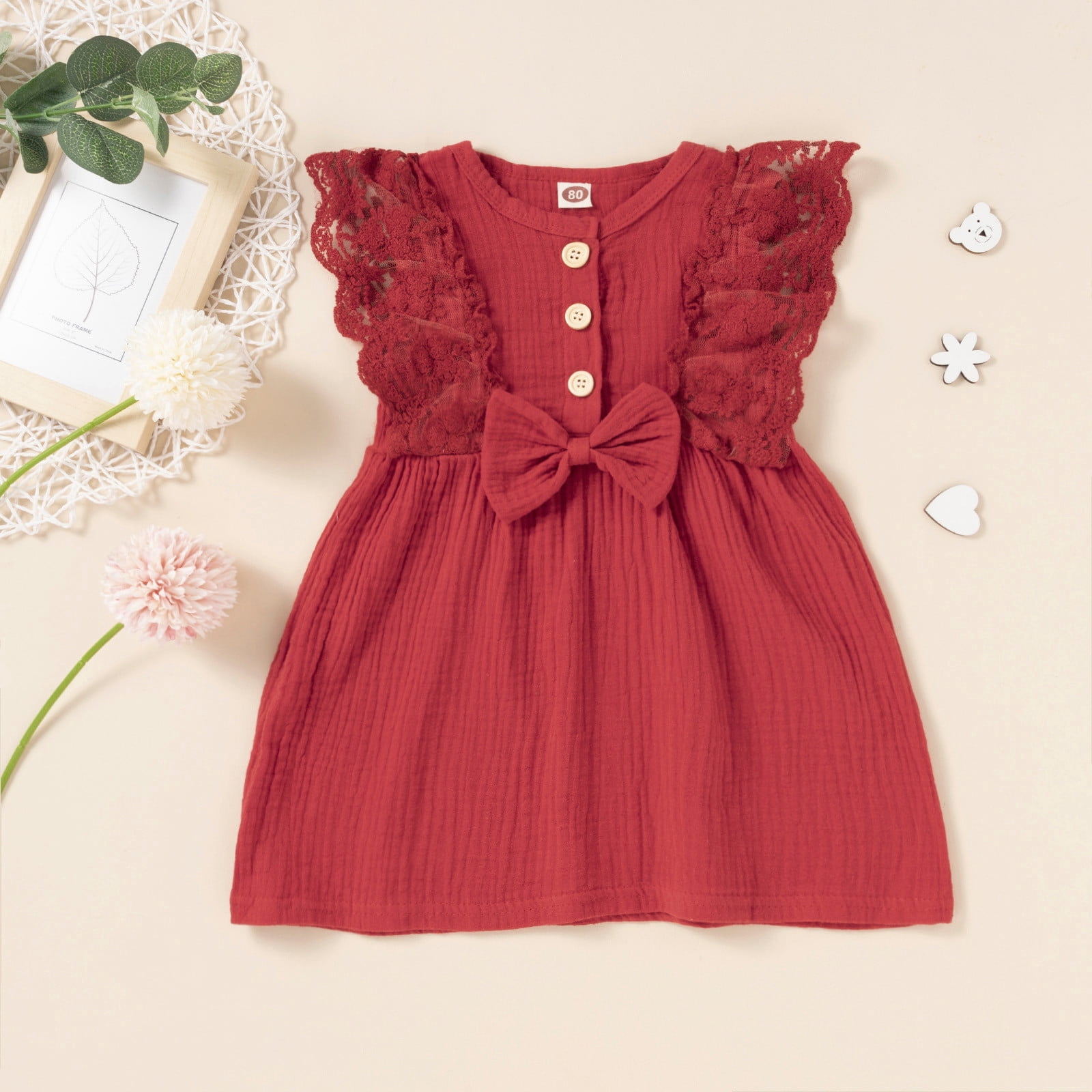 SDJMa Toddler Baby Girl Outfits Lace Sleeveless Bow Cotton Comfortable ...