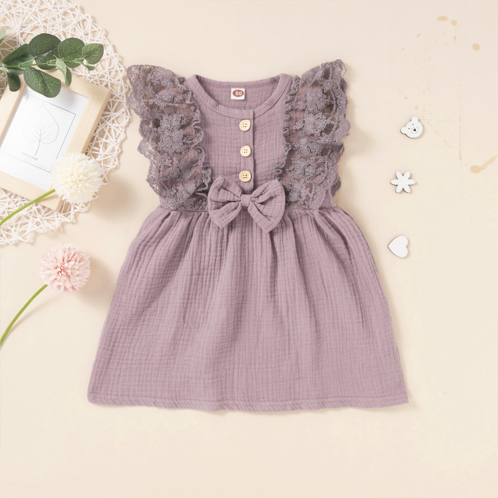 Herrnalise Toddler Baby Girl Outfits Lace Sleeveless Bow Cotton ...