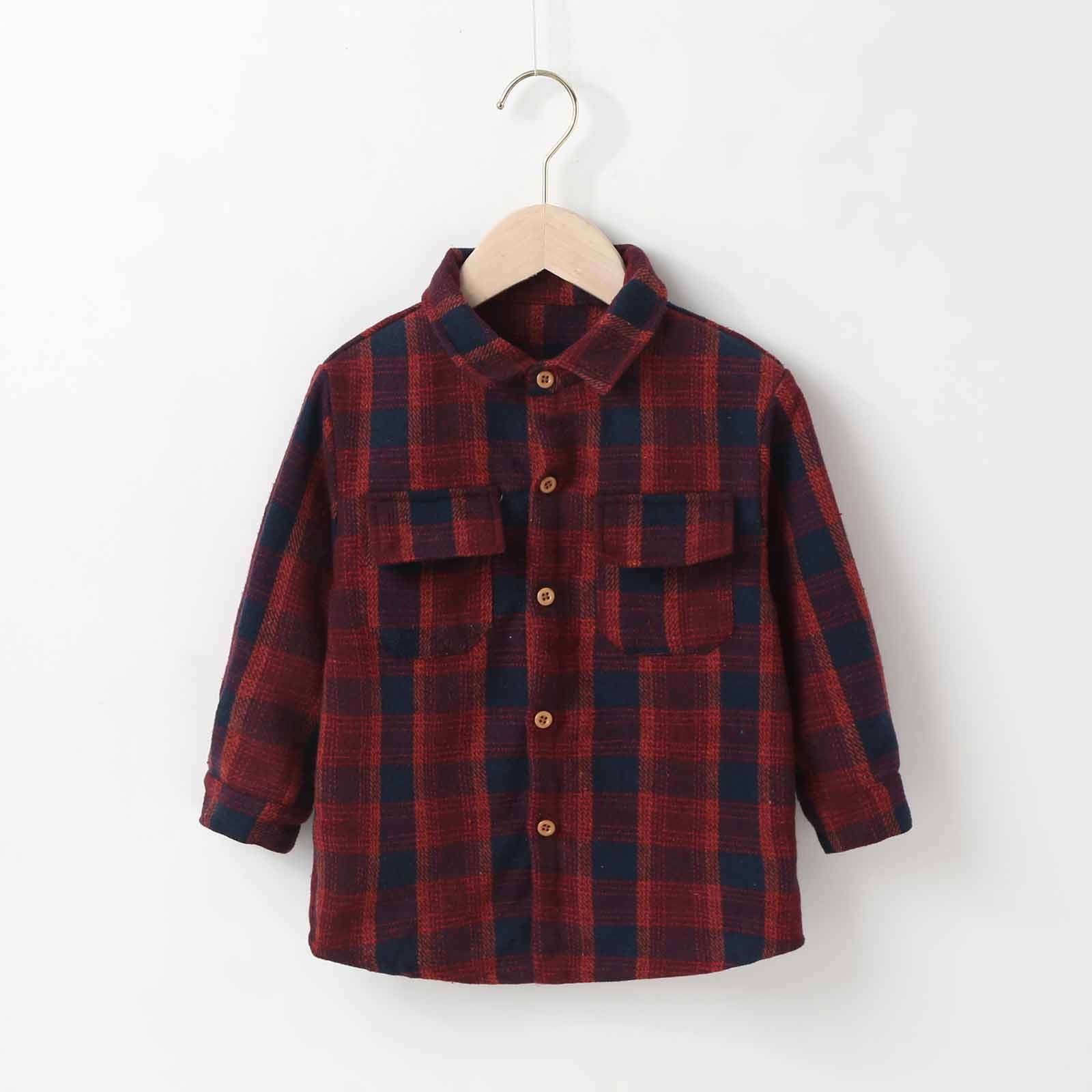 SDJMa Toddler Flannel Shirt Jacket Plaid Long Sleeve Lapel Button Down ...