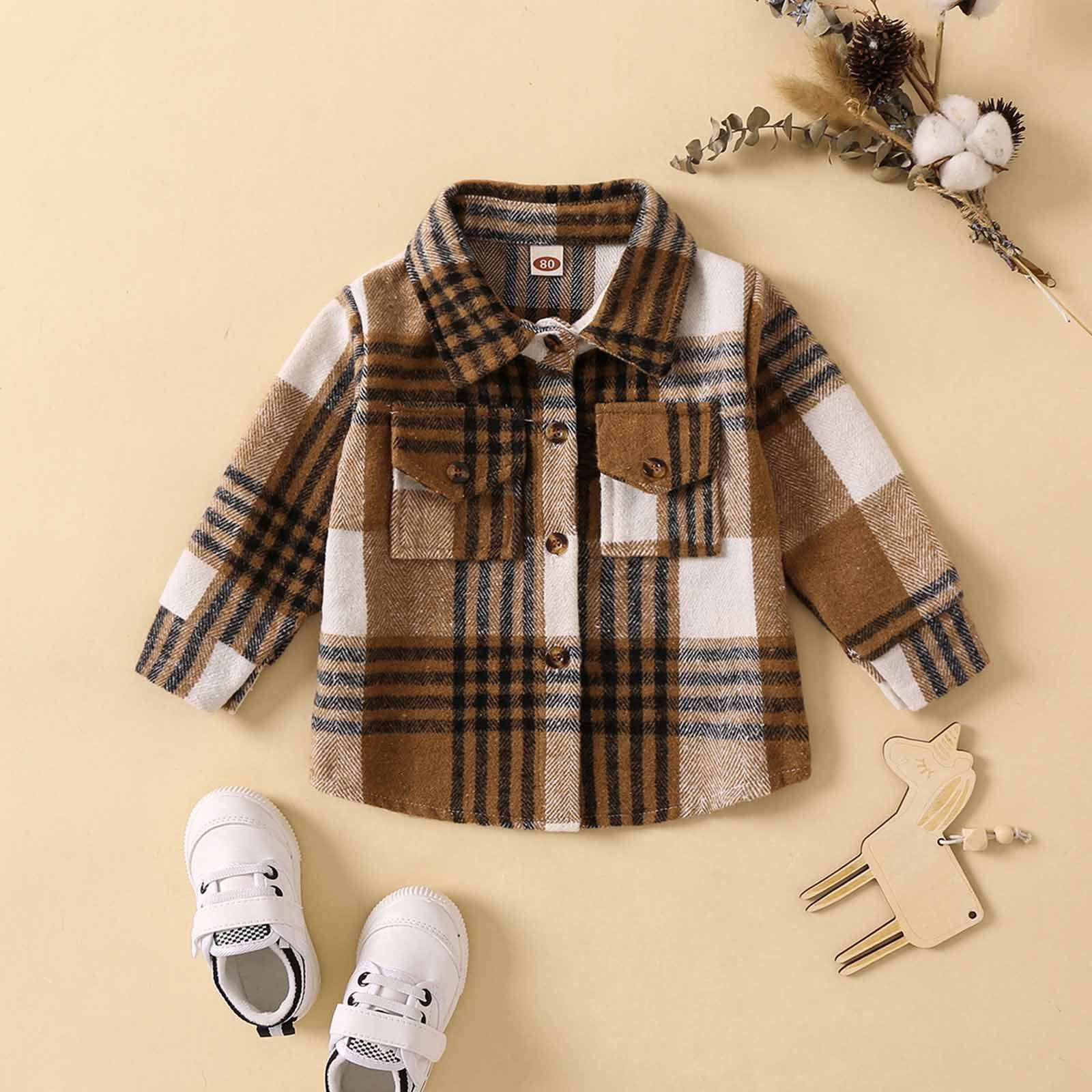 Herrnalise Toddler Flannel Shirt Jacket Plaid Long Sleeve Lapel Button Down Shacket Kids Boys ...