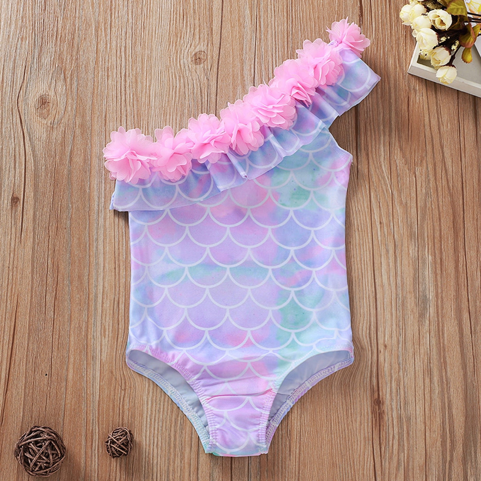 SDJMa Toddler Girls Kids Swimsuit Pink Mermaid Petal Beach Siamese Baby ...