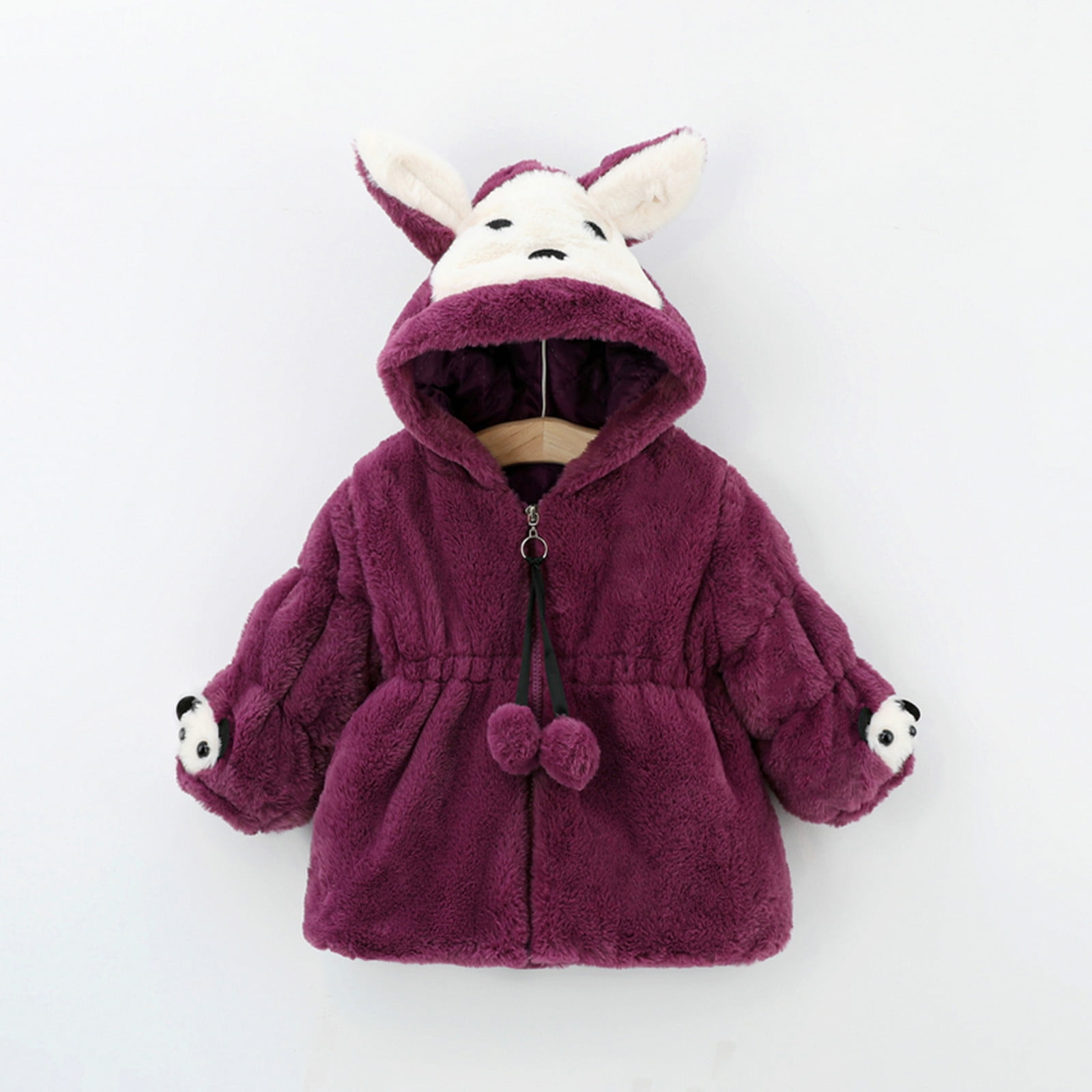 Herrnalise Toddler Girls Solid Color Thicken Plush Cute Flowers Rabbit Ears Winter Hoodie Thick ...