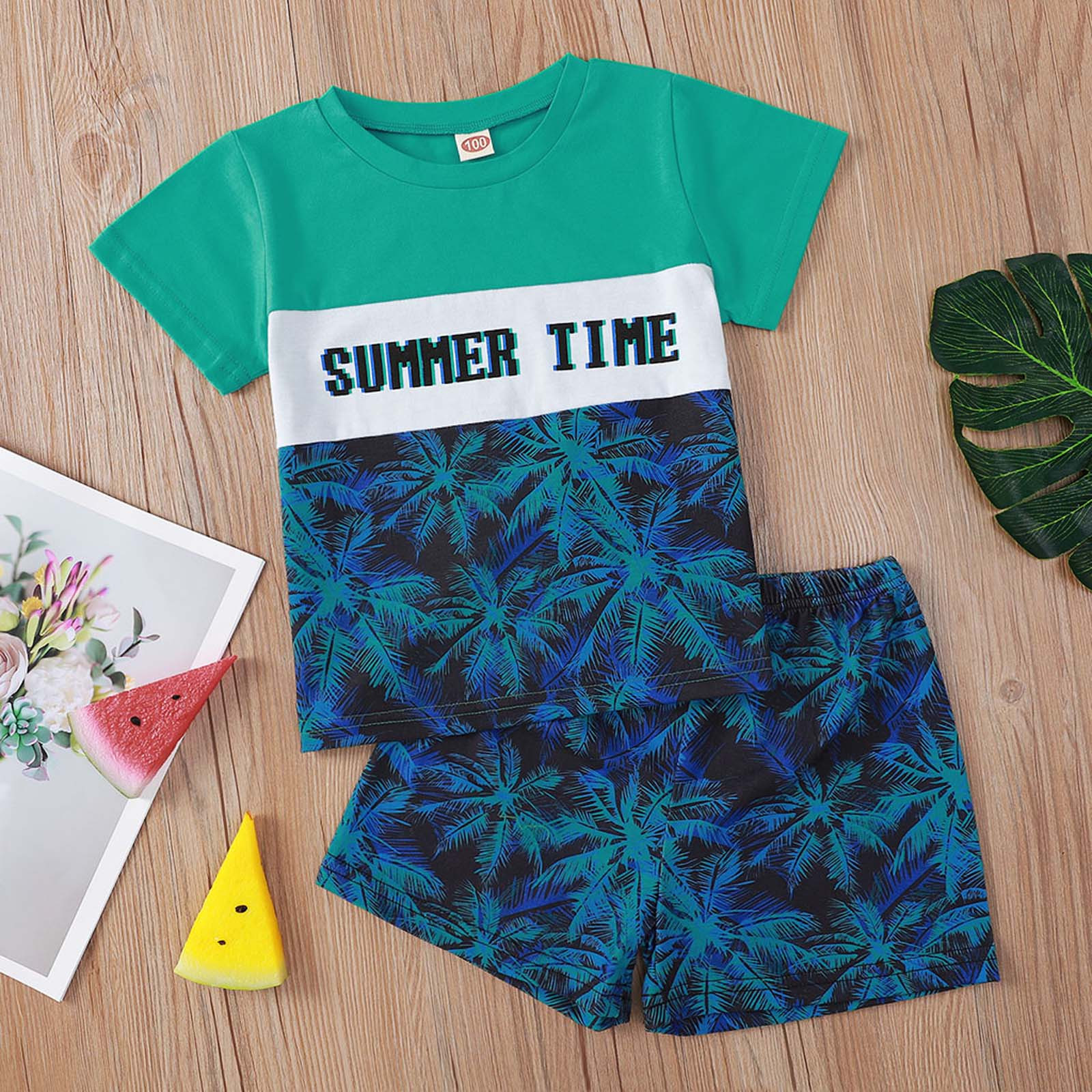 SDJMa Toddler Kid Baby Boys Summer Green Tree Print Short Sleeves Clothes Set - Walmart.com