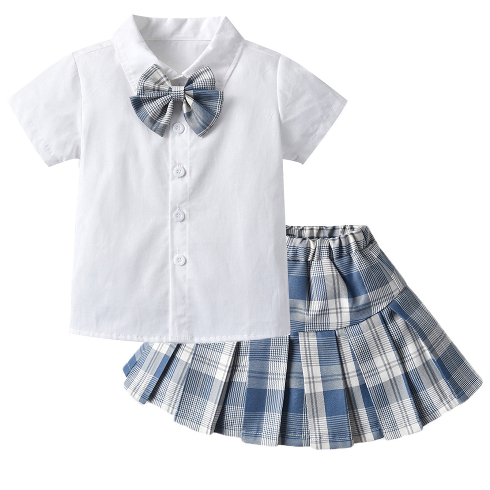 Herrnalise Toddler Kids Baby Girls Uniform Tops Shirt Plaid Pleated ...