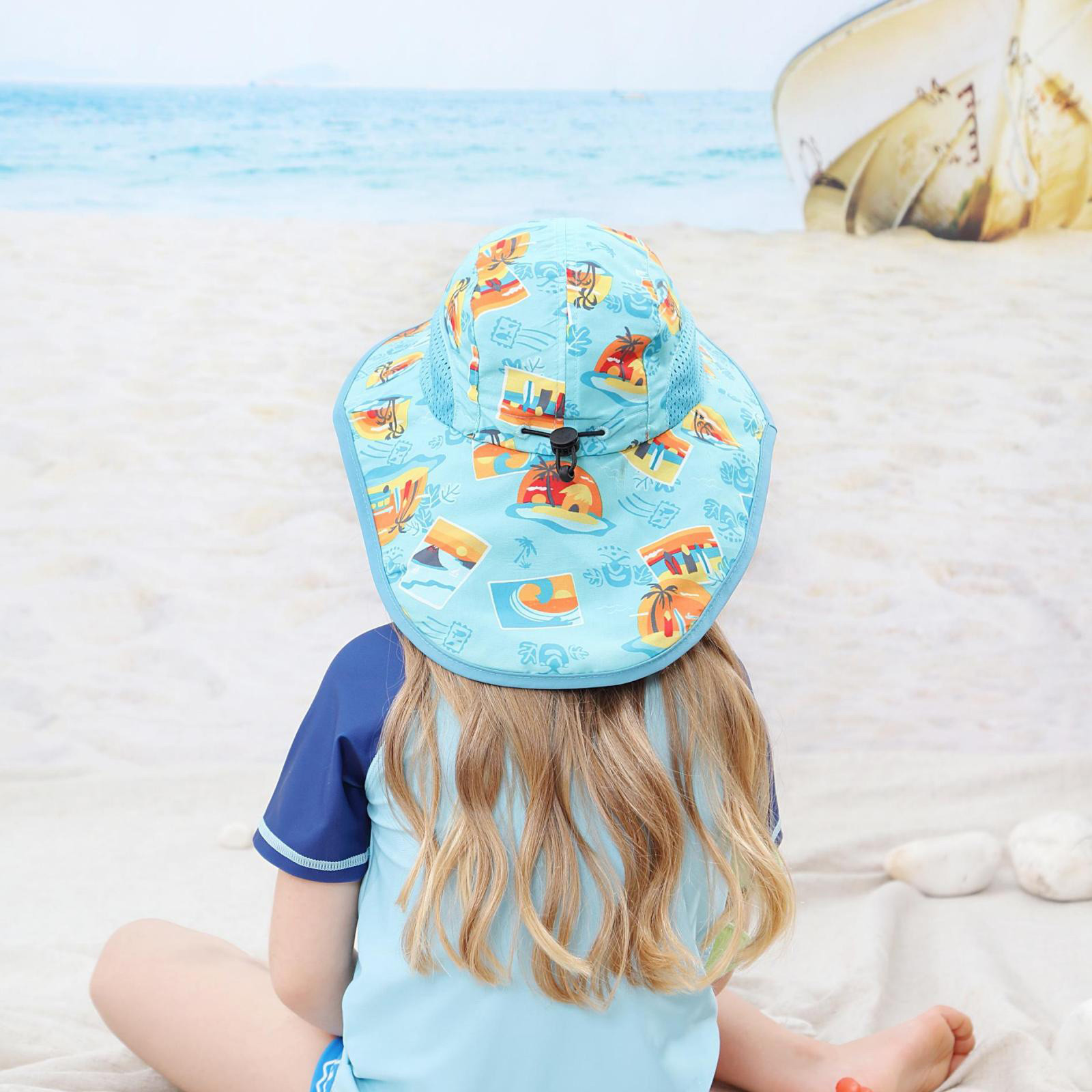 SDJMa Toddler Kids Summer Hat Beach Print Outdoor Children Neck Guard ...