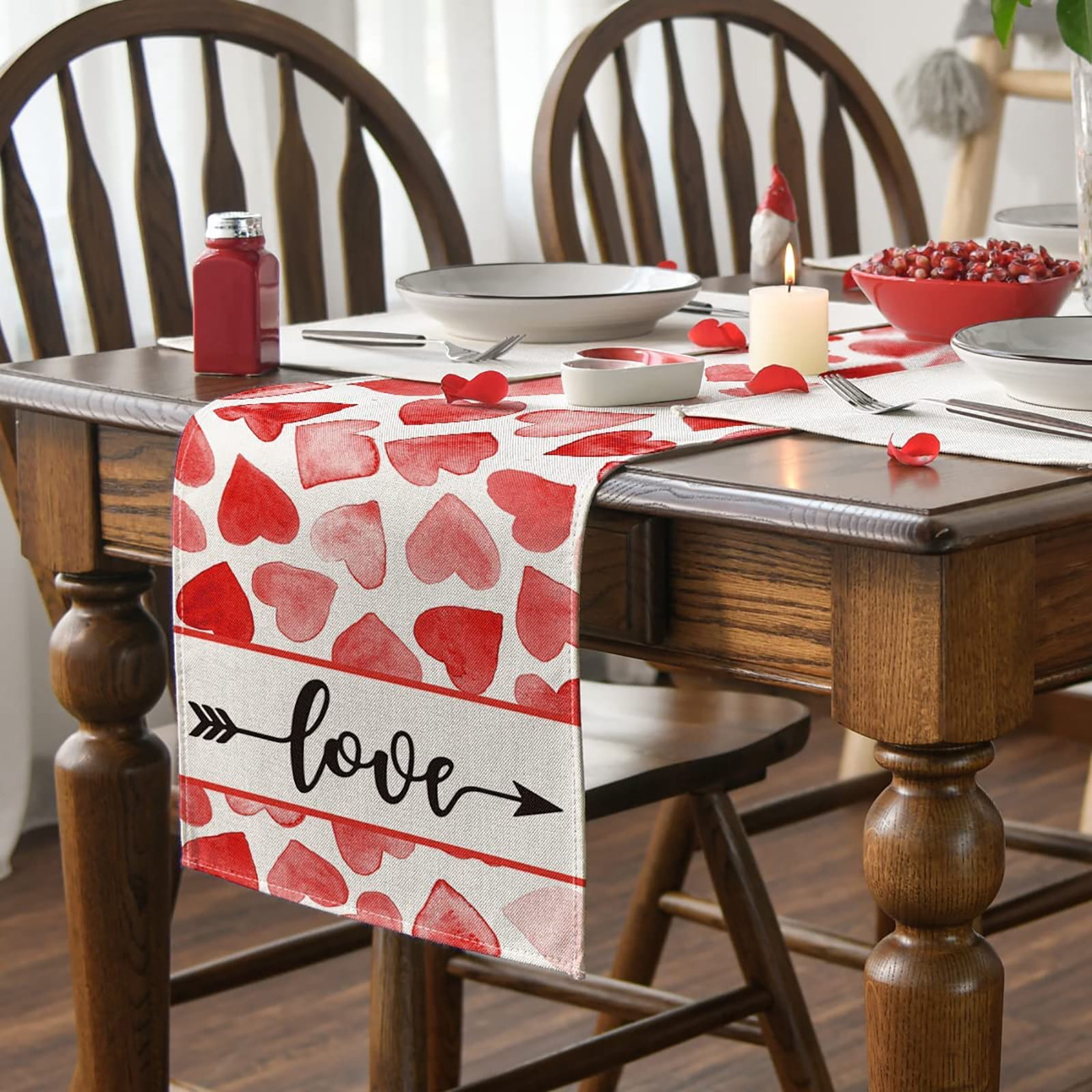Herrnalise Valentines Day Heart Arrow Love Table Runner,Valentine ...