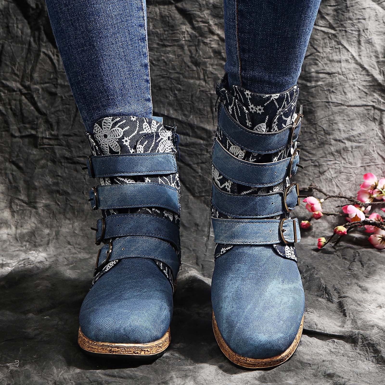 Herrnalise Vintage Red Boots Large Printed European and American Style ...