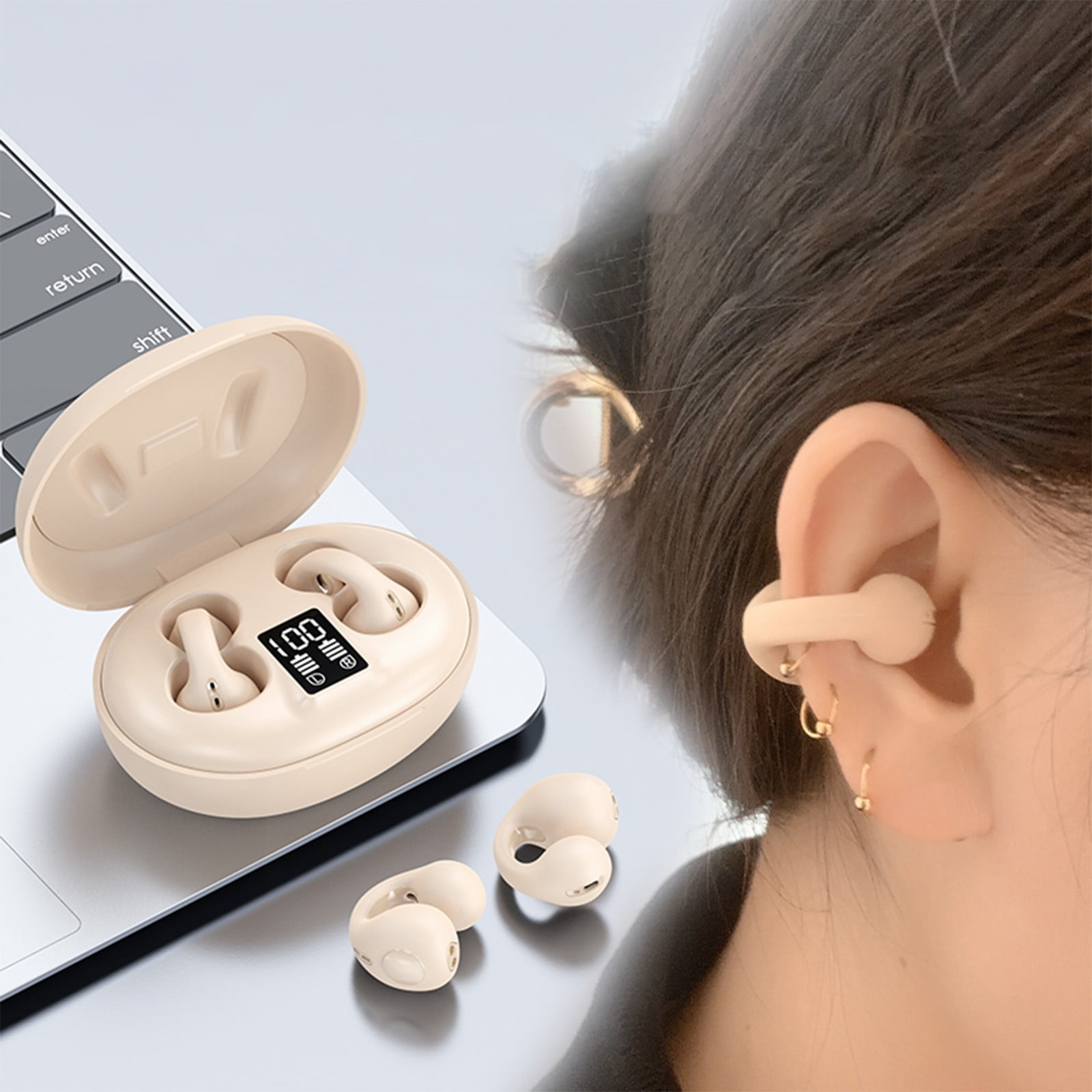 Herrnalise Wireless Ear-Clip Bone Conduction Earbuds Bluetooth 5.3,HiFi ...
