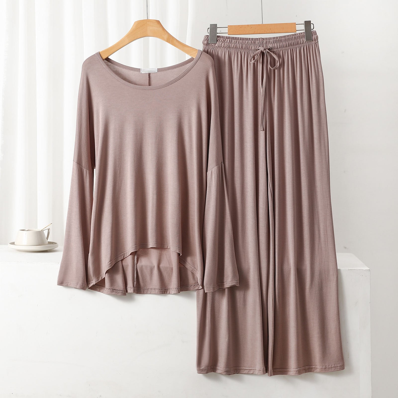 Herrnalise Women 2 Piece Modal Pajamas Sets Summer Long Sleeve Top and ...