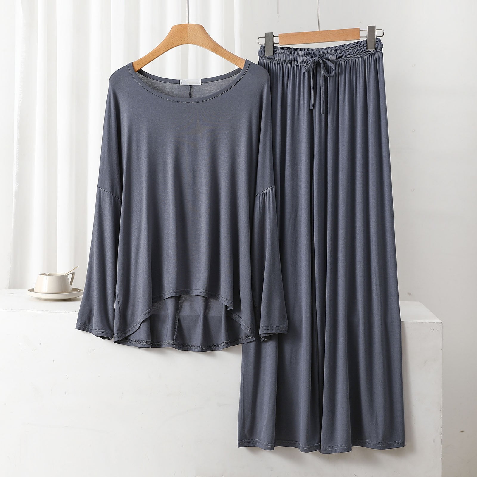 Herrnalise Women 2 Piece Modal Pajamas Sets Summer Long Sleeve Top and ...