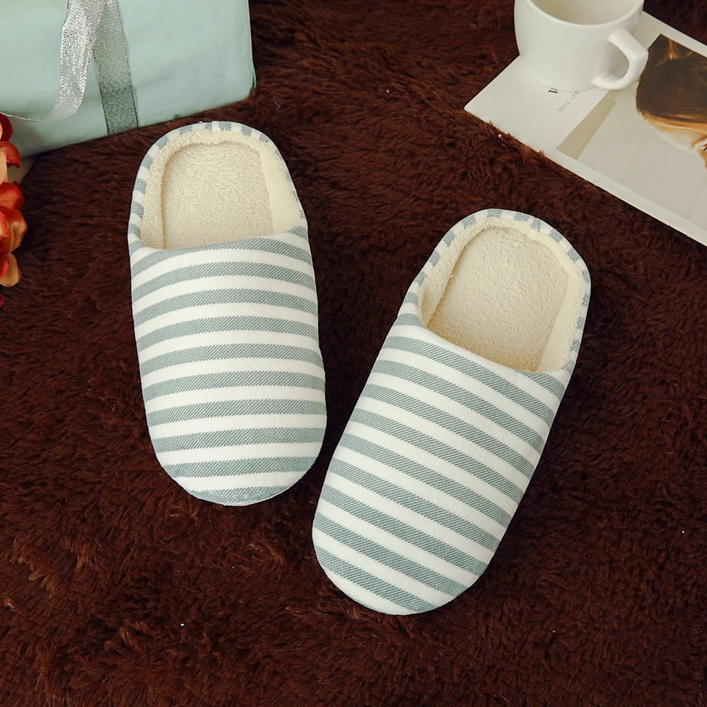 Herrnalise Women Men Warm Striped Slipper Indoors Anti-slip Winter ...