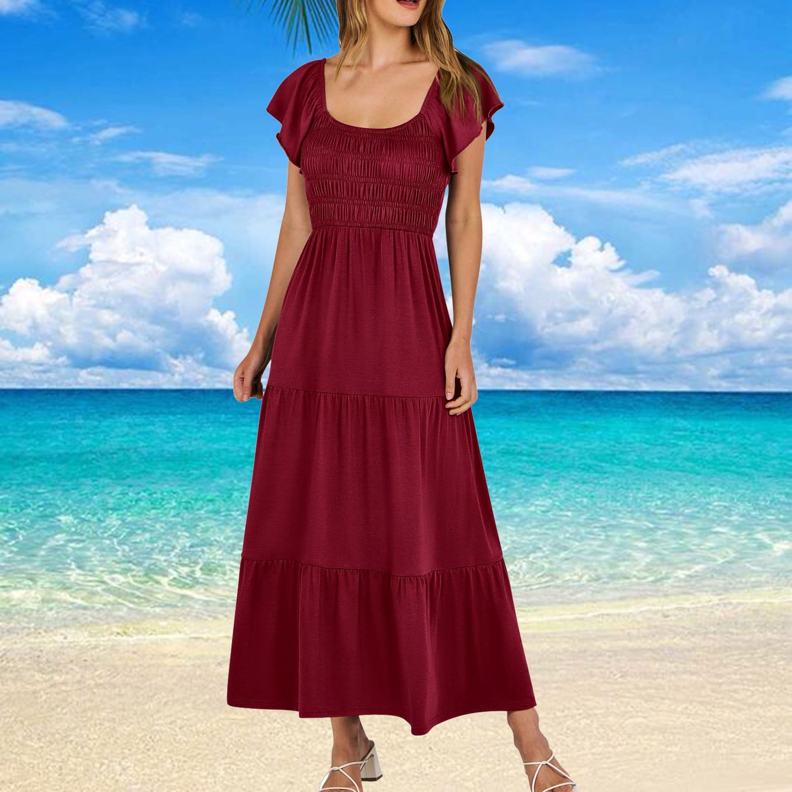 Herrnalise Women's 2024 Casual Loose Plain Maxi Sundress Smocked Tank ...