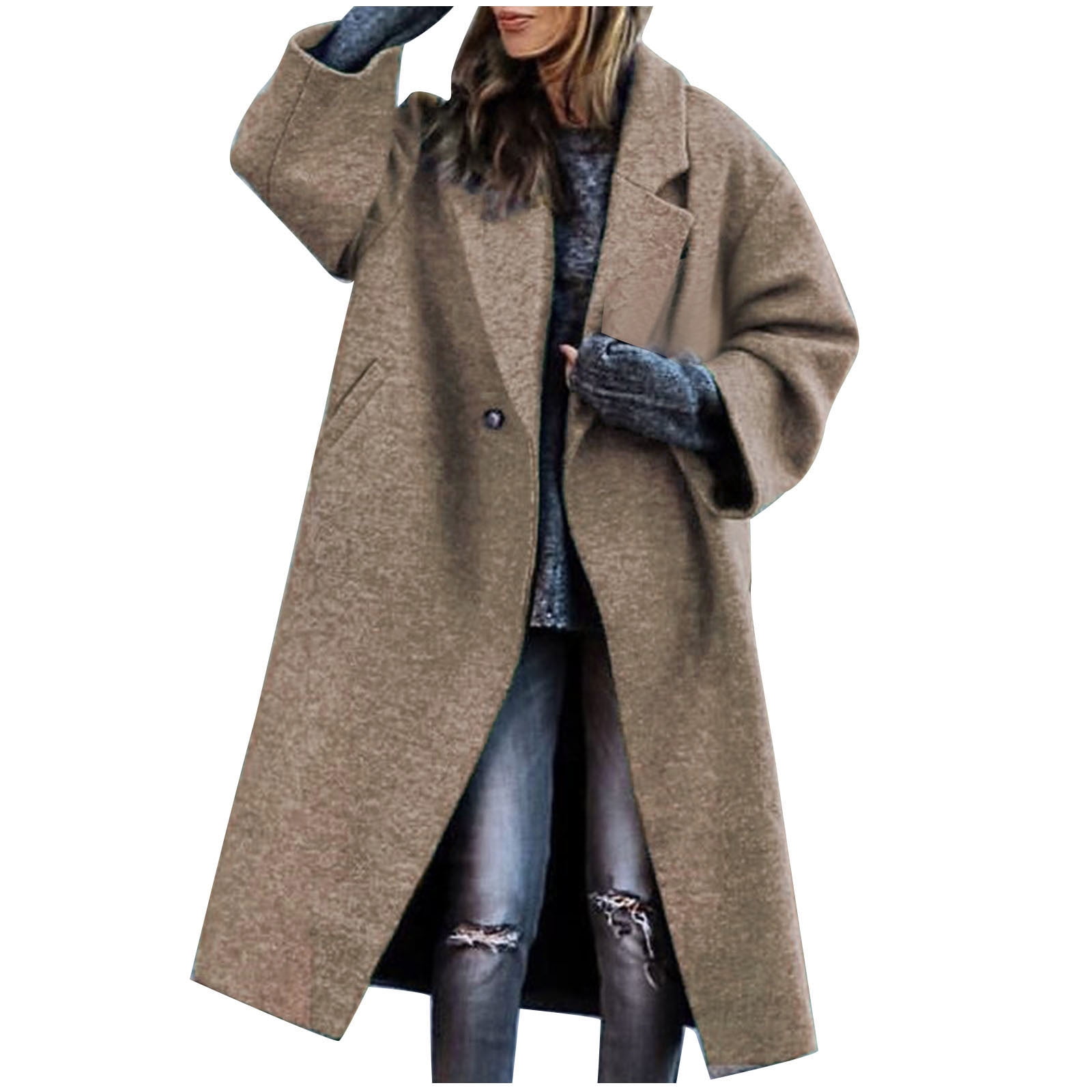 Herrnalise Women's Double Breasted Pea Coat Winter Mid-Long Trench Coat ...