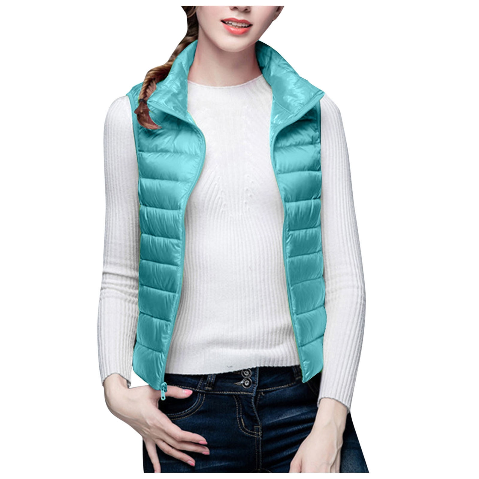 Herrnalise Women’s Down Vest Lightweight Solid Color Sleeveless Down ...