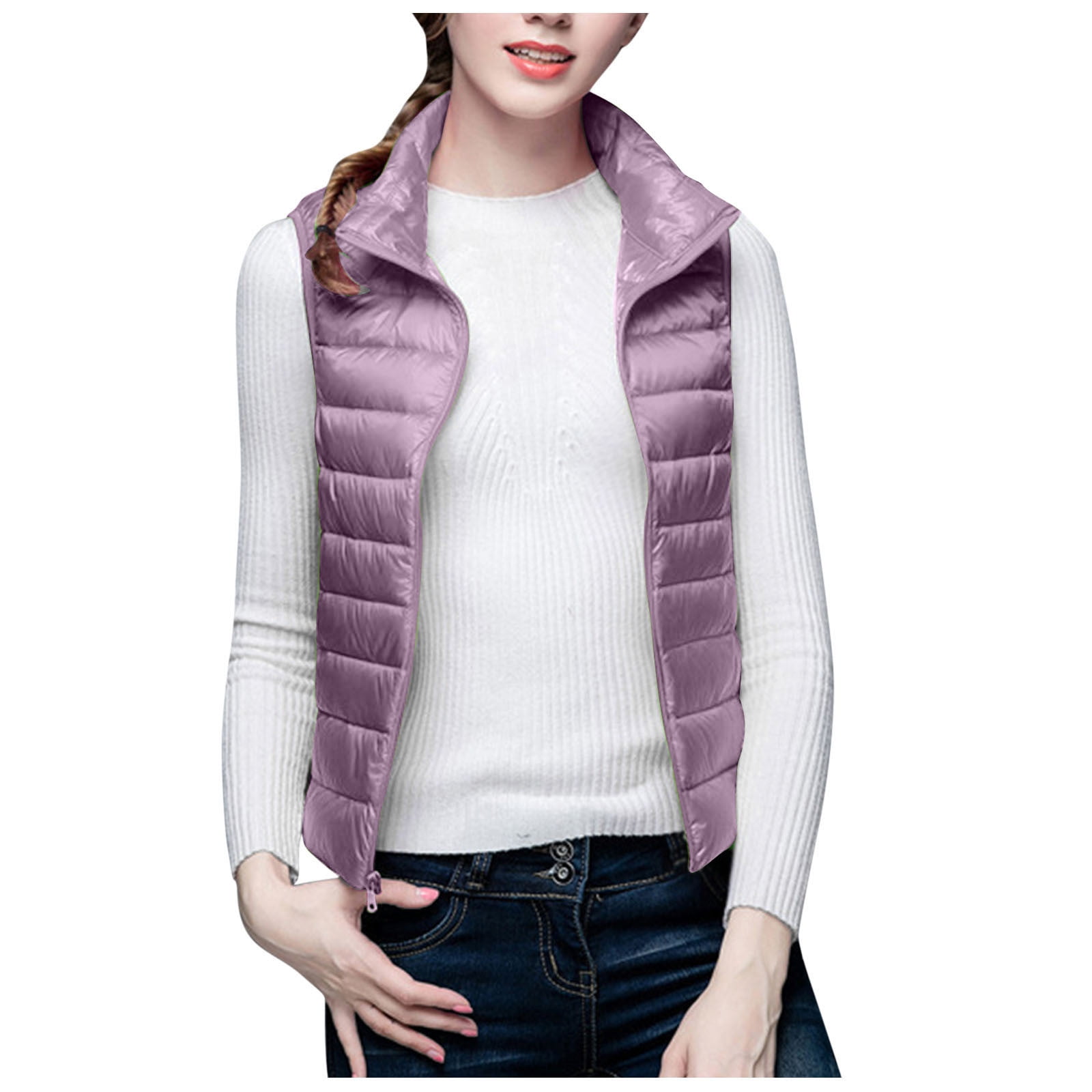 Herrnalise Women’s Down Vest Lightweight Solid Color Sleeveless Down ...