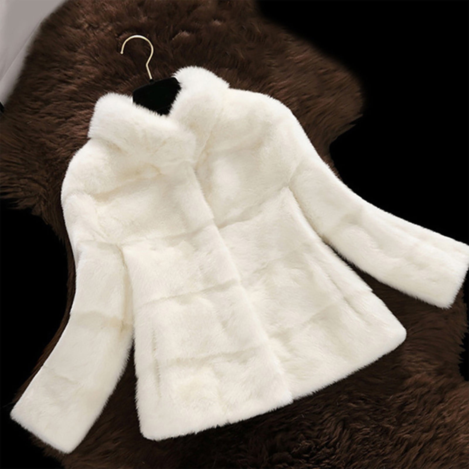 Herrnalise Women's Faux Fur Coat Shearling Fluffy Fuzzy Shaggy Hood ...