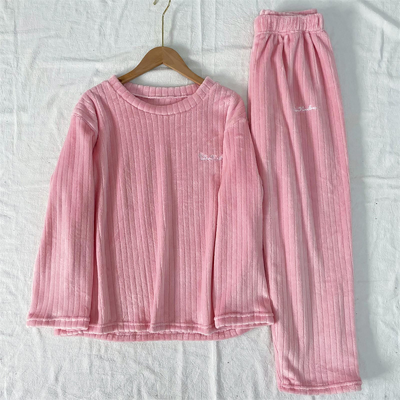 Herrnalise Women's Fuzzy Pajamas Set Fleece Warm Loungewear Casual ...