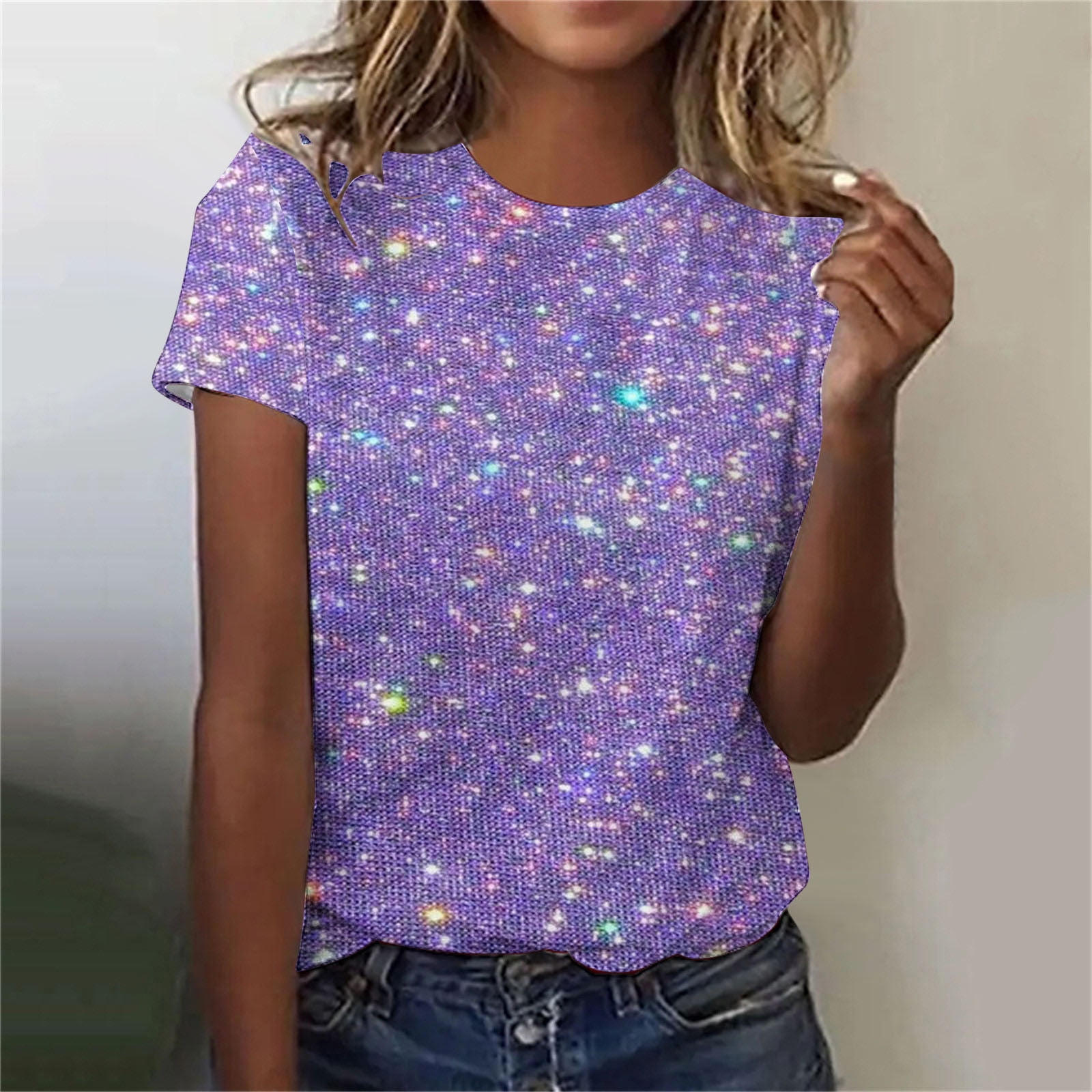 Herrnalise Women's Sequin Tops Sparkly Glitter Blouses Sequined Short ...