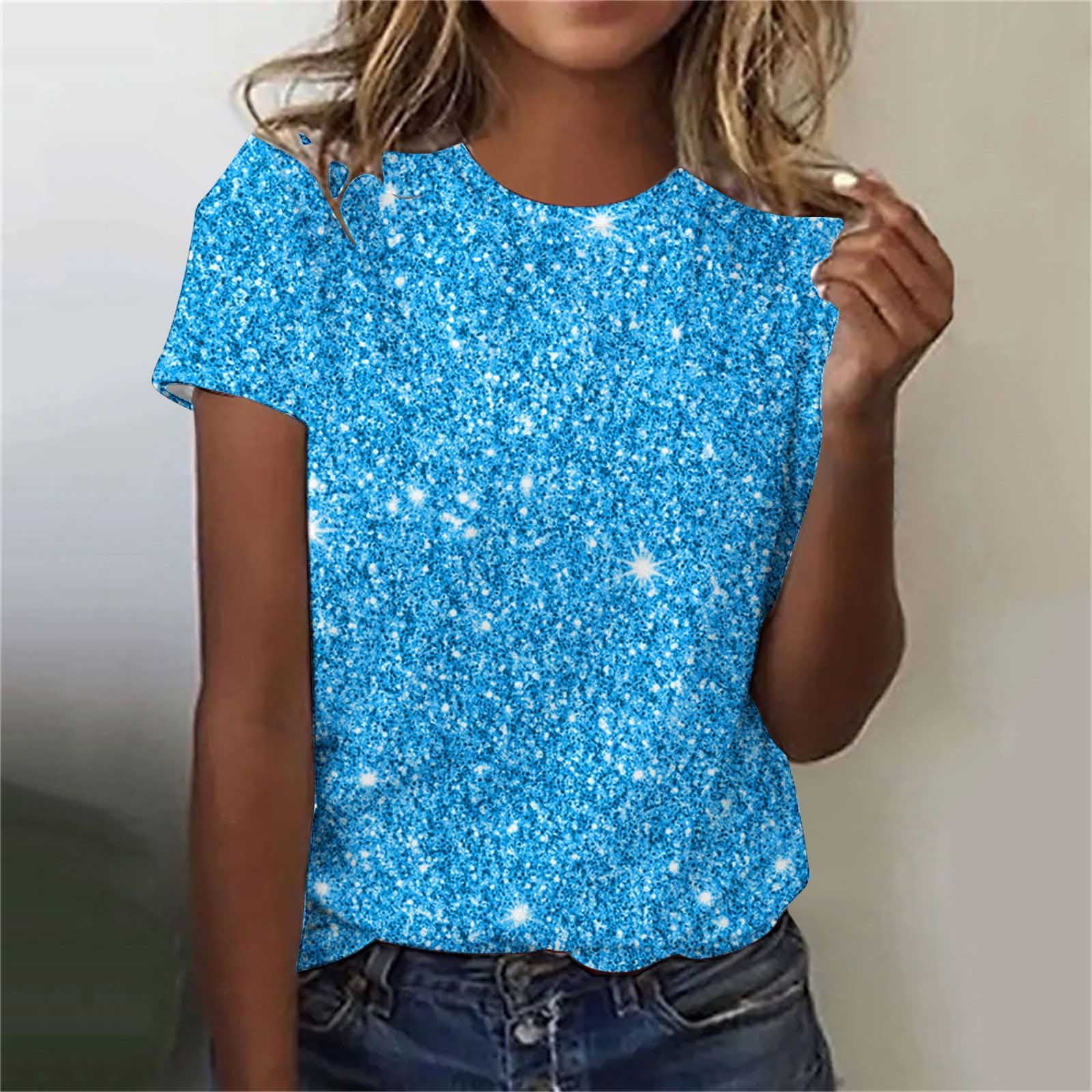 Herrnalise Women's Sequin Tops Sparkly Glitter Blouses Sequined Short ...
