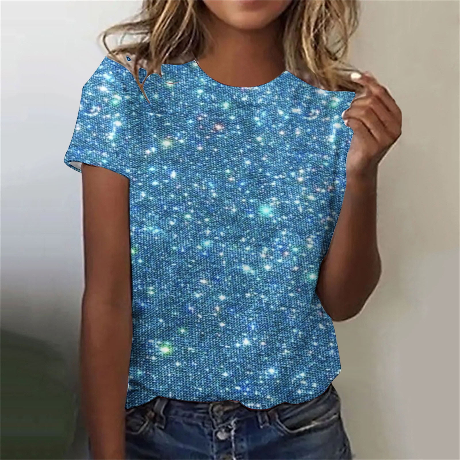 Herrnalise Women's Sequin Tops Sparkly Glitter Blouses Sequined Short ...