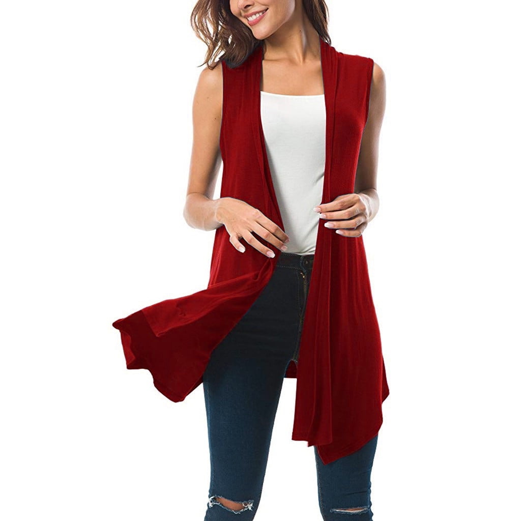 SDJMa Women's Sleeveless Draped Open Front Cardigan Vest Asymmetric Hem ...
