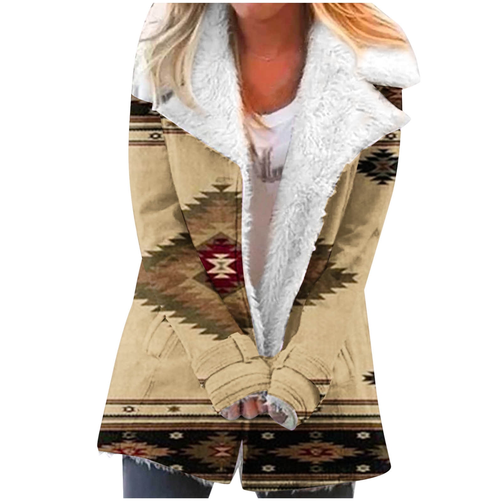 Herrnalise Women's Winter Warm Sherpa Lined Suede Leather Longline Coat with Horn Buttons Yellow ...