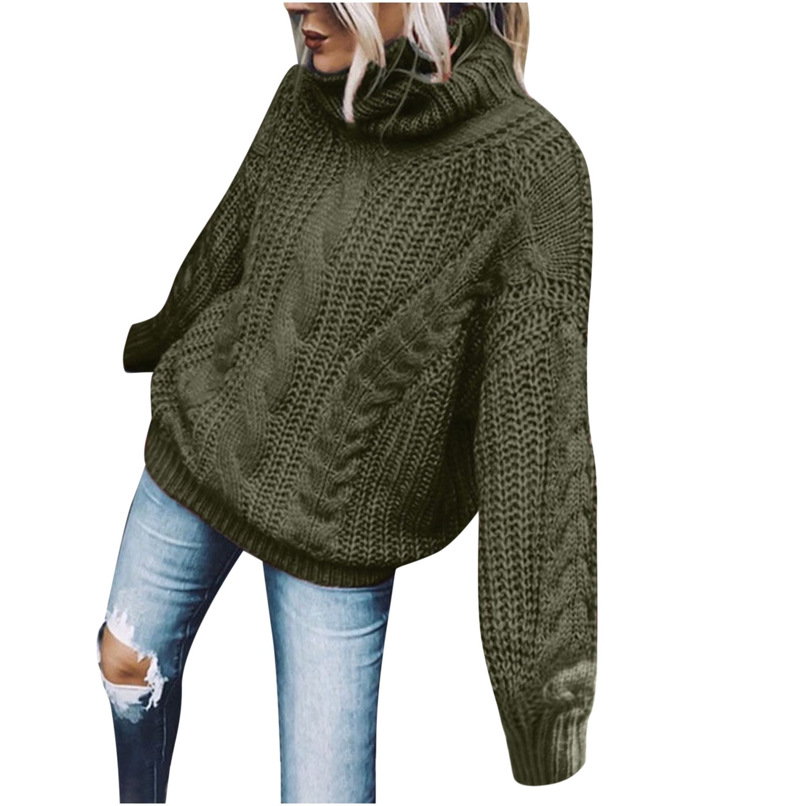 Herrnalise Womens 2024 Turtleneck Sweaters Cable Knit Long Sleeve ...