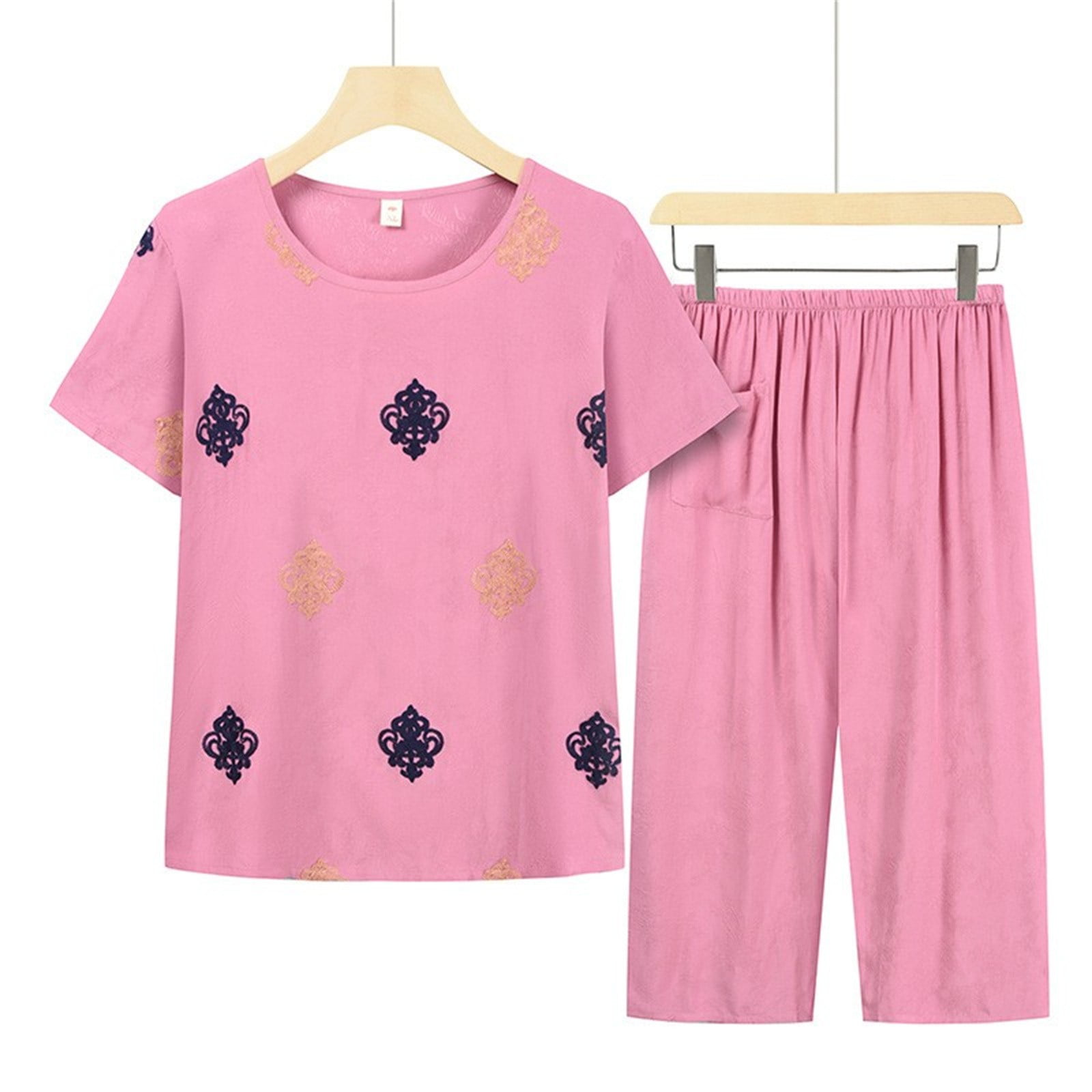 Herrnalise Womens Cotton Pajama Set,2 Piece Traditonal Prints Lounge ...