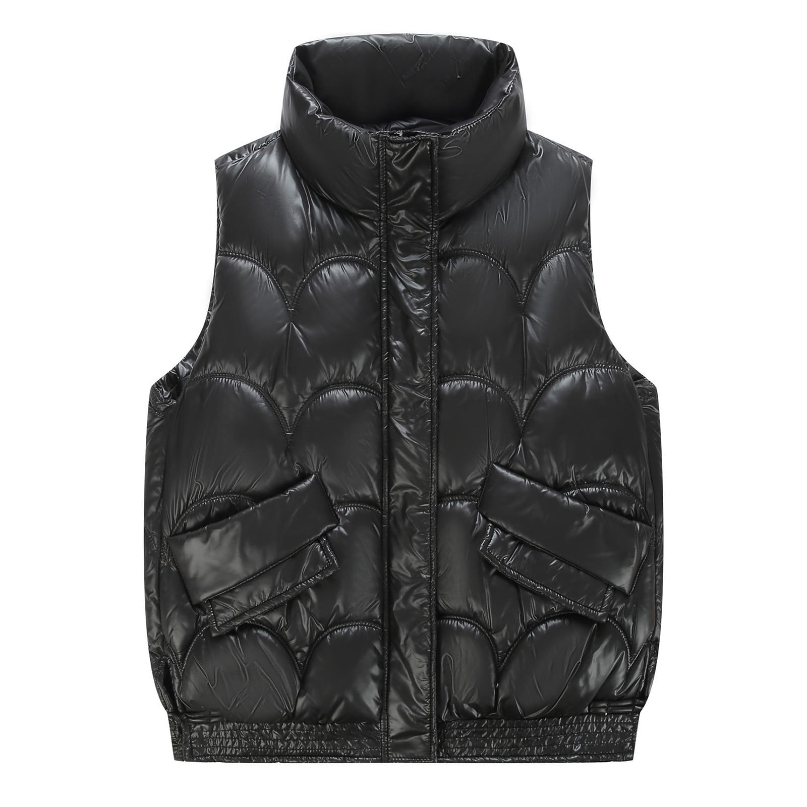 Herrnalise Womens Faux Leather Sleeveless Puffer Vests Zipper Winter ...