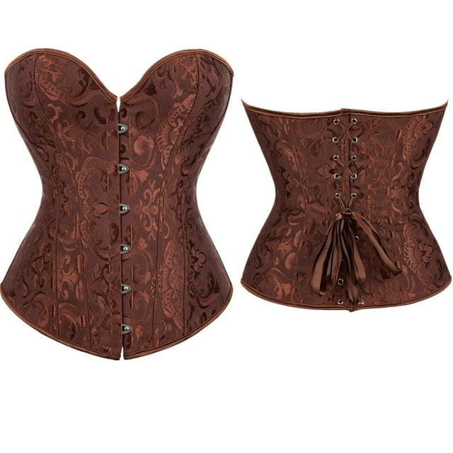 Herrnalise Womens Floral Black Lace Trim Corset Overbust Waist Lace Up ...