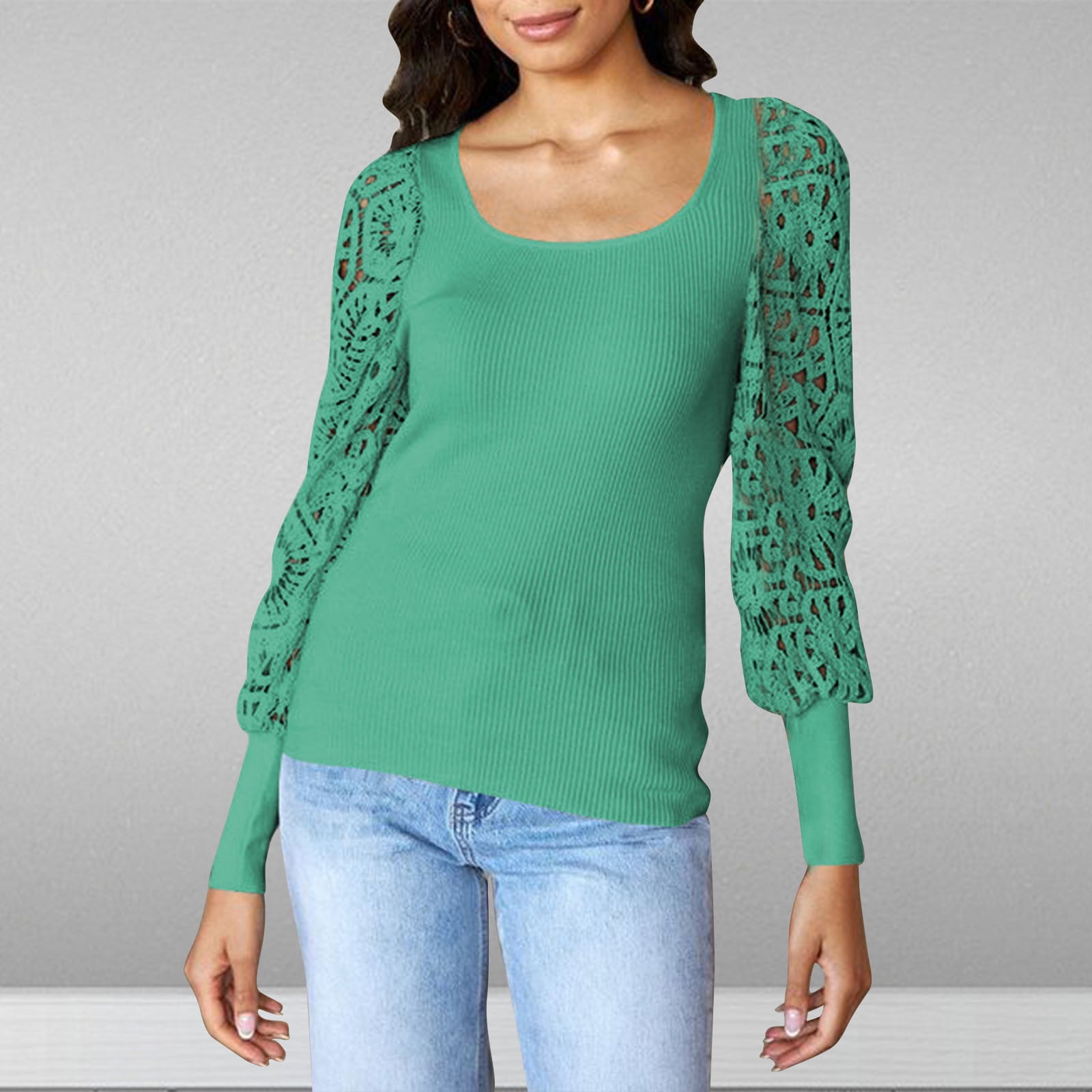 Herrnalise Womens Long Sleeve Scoop Neck Ribbed Knit Fitted Casual Tops ...