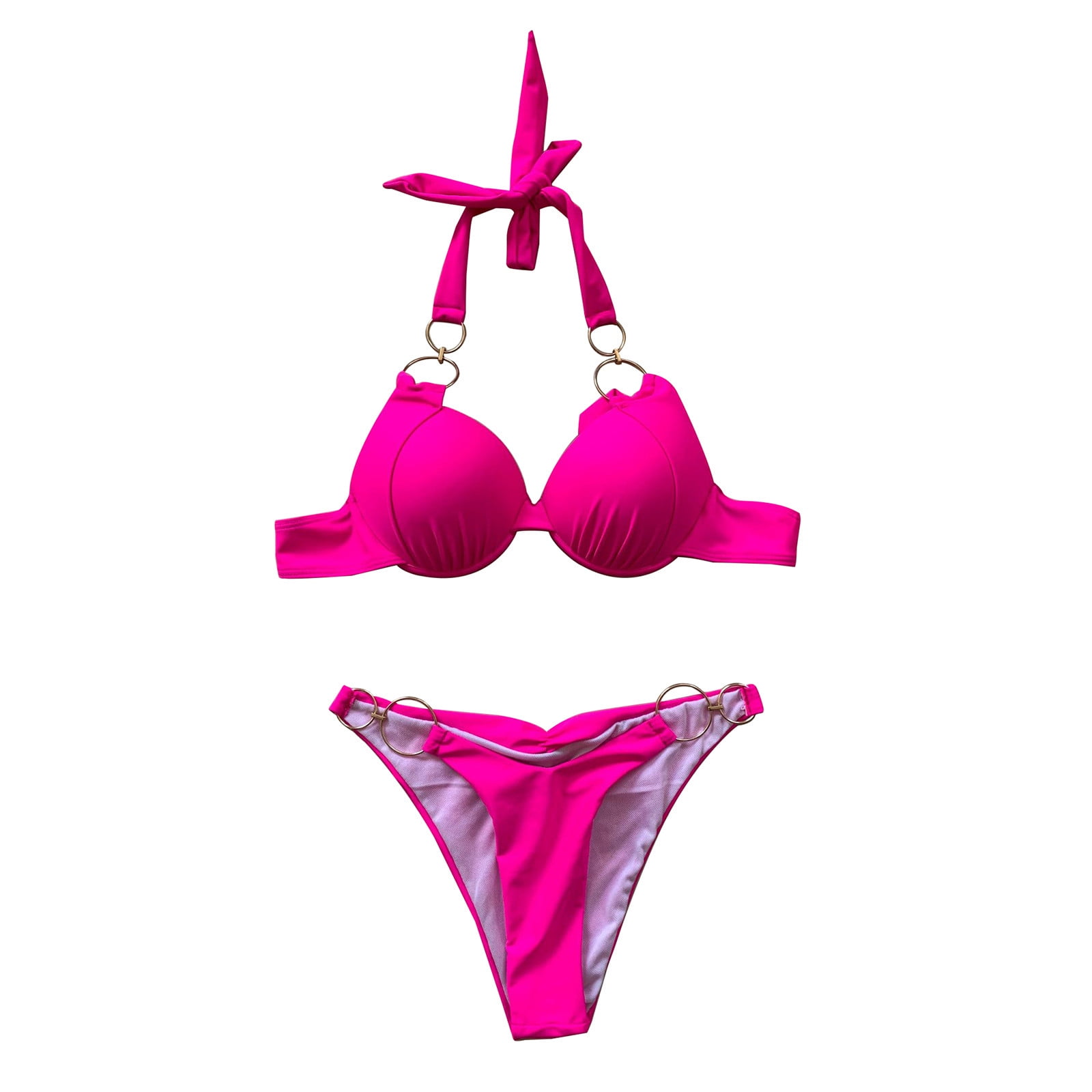 Herrnalise Womens Swimsuits Two PieceHanging Neck Metal Chain Solid ...