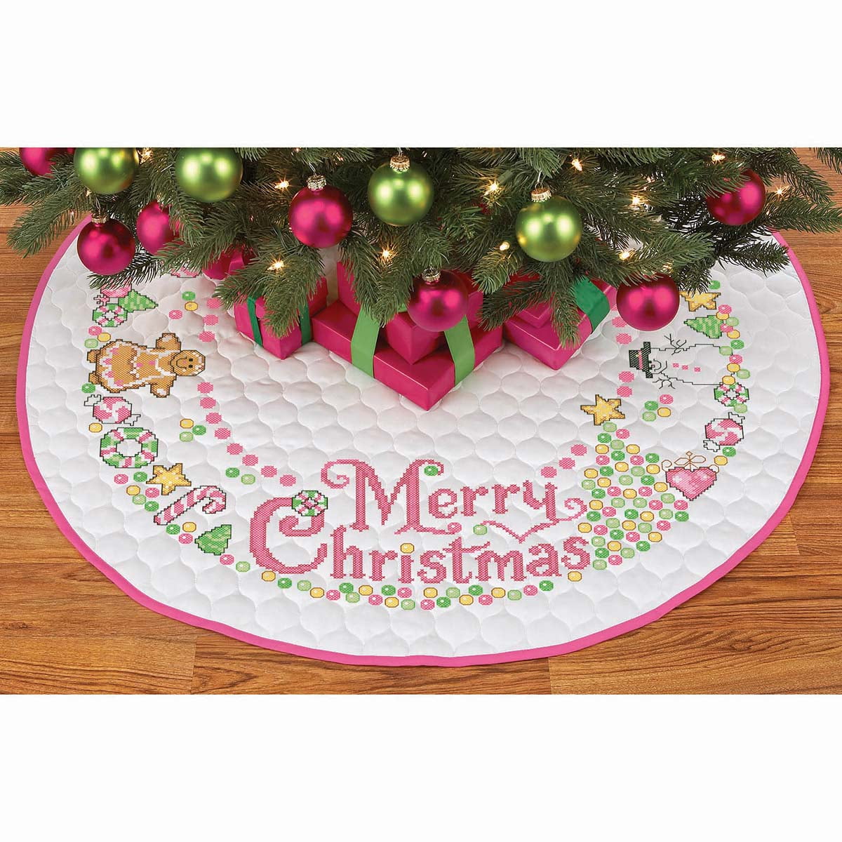 Herrschners® Candy Christmas Tree Skirt Stamped Cross-Stitch Kit ...