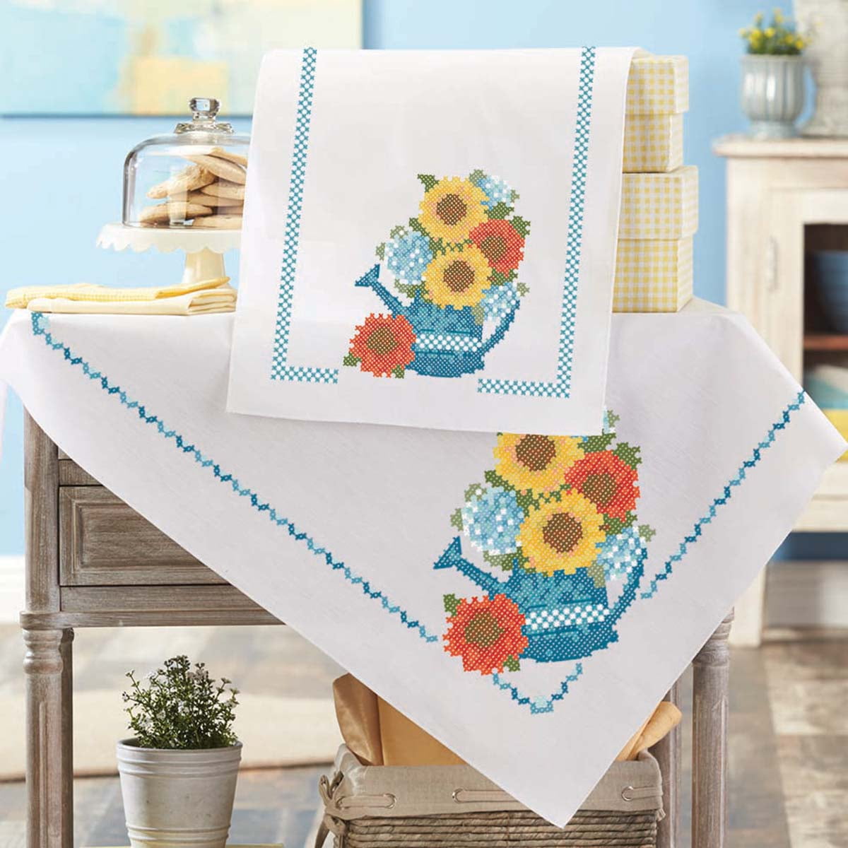 Herrschners® Country Welcome Table Topper & Table Runner Stamped Cross ...