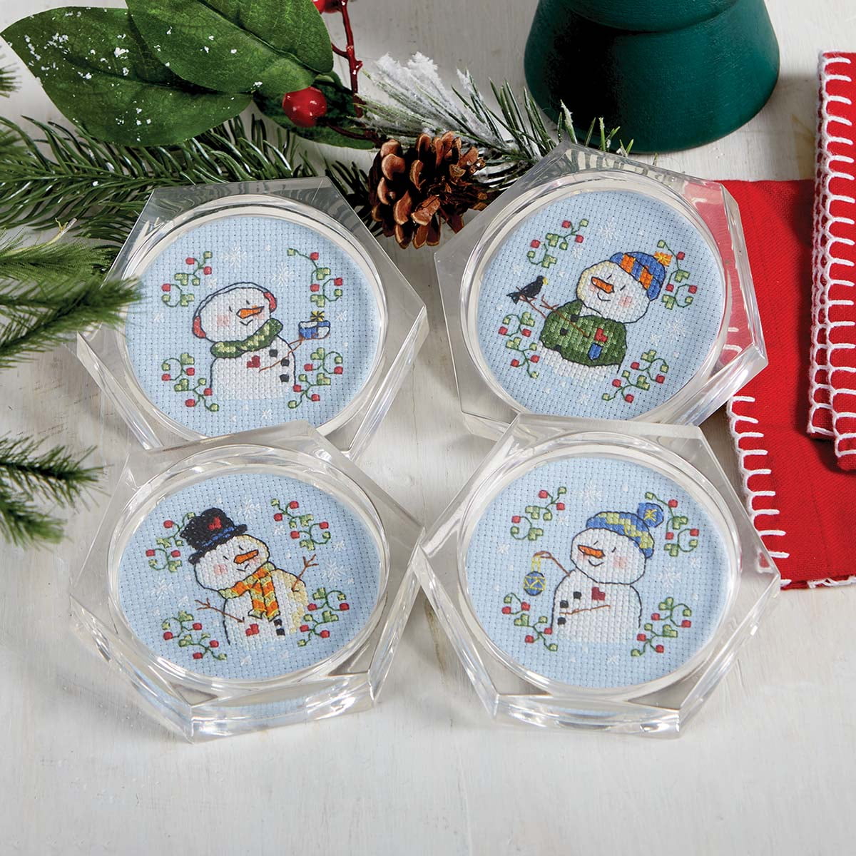 Herrschners® Frosty Smiles Acrylic Coasters Counted Cross-Stitch Kit ...