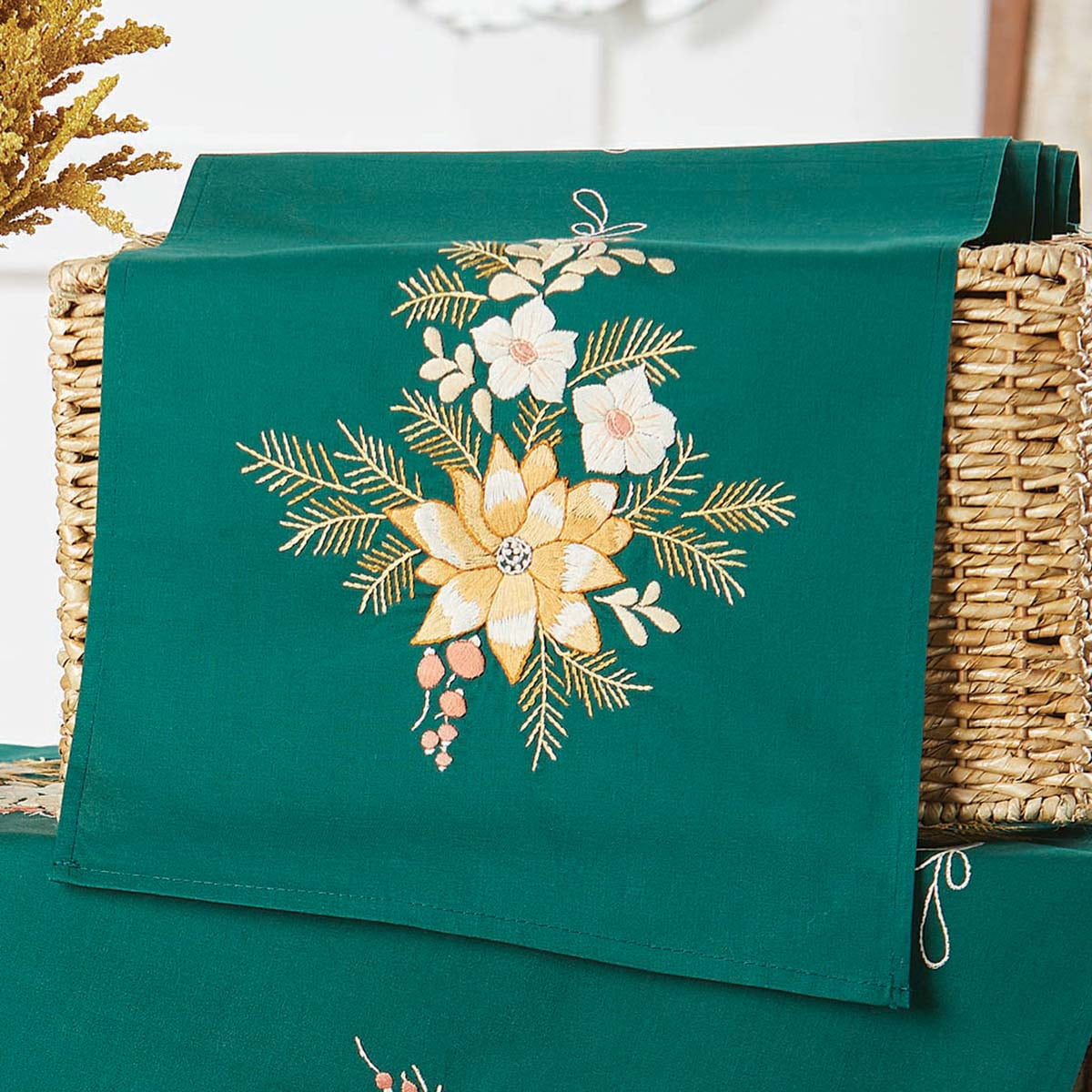Herrschners® Golden Flowers Table Runner Stamped Embroidery Kit ...