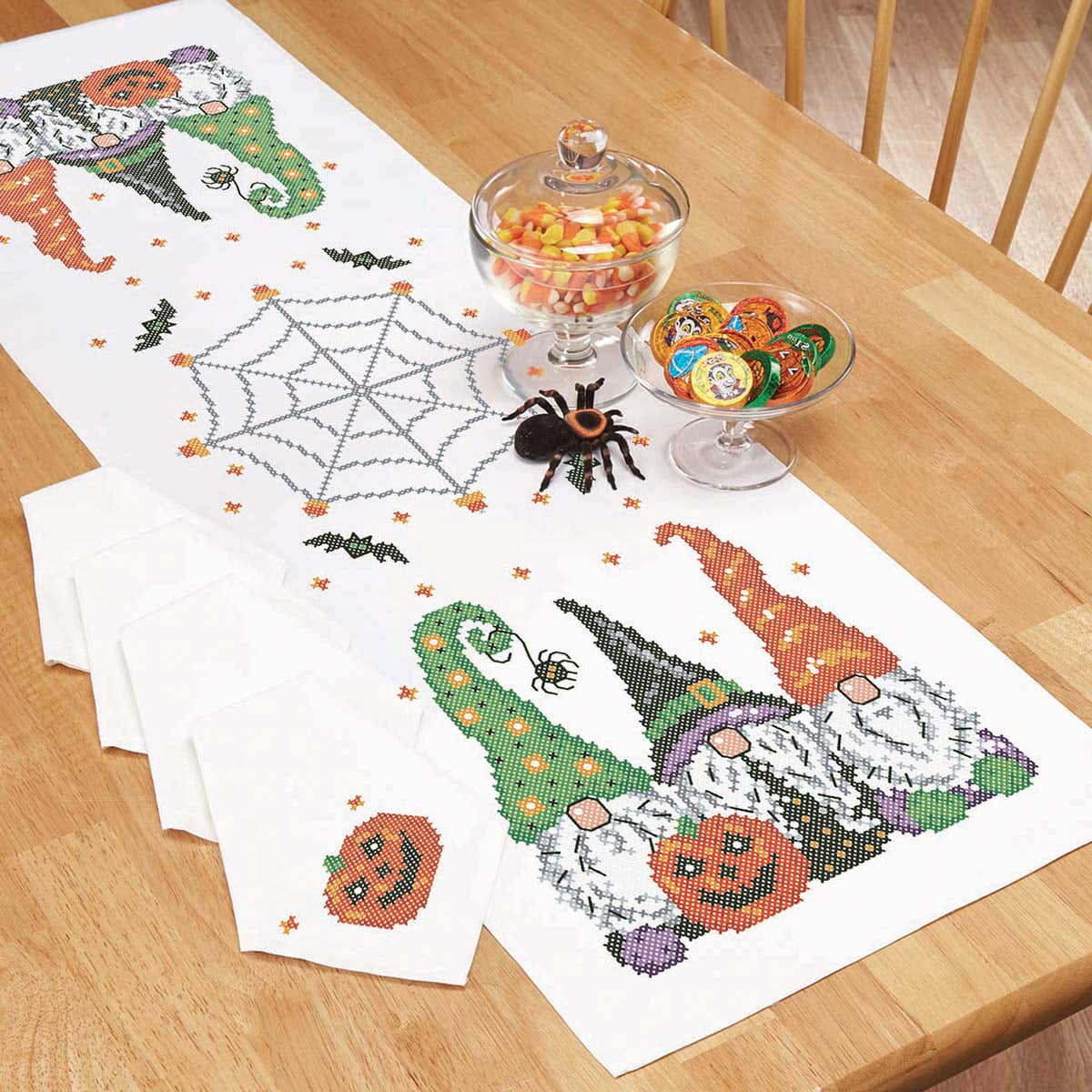 Herrschners® Halloween Gnomes Table Runner And Napkins Stamped Cross