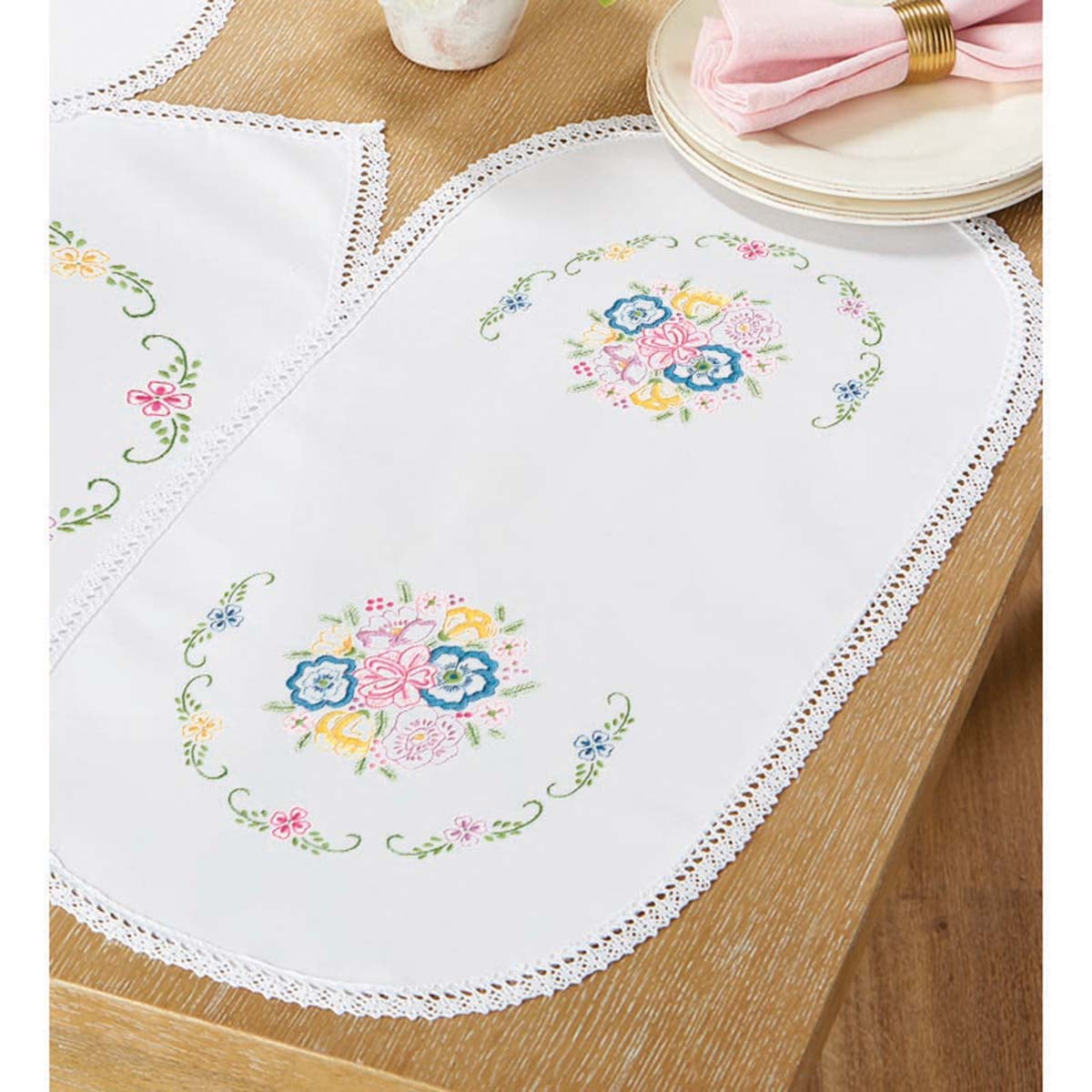 Herrschners® Heirloom Posies Table Runner Stamped Embroidery Kit ...