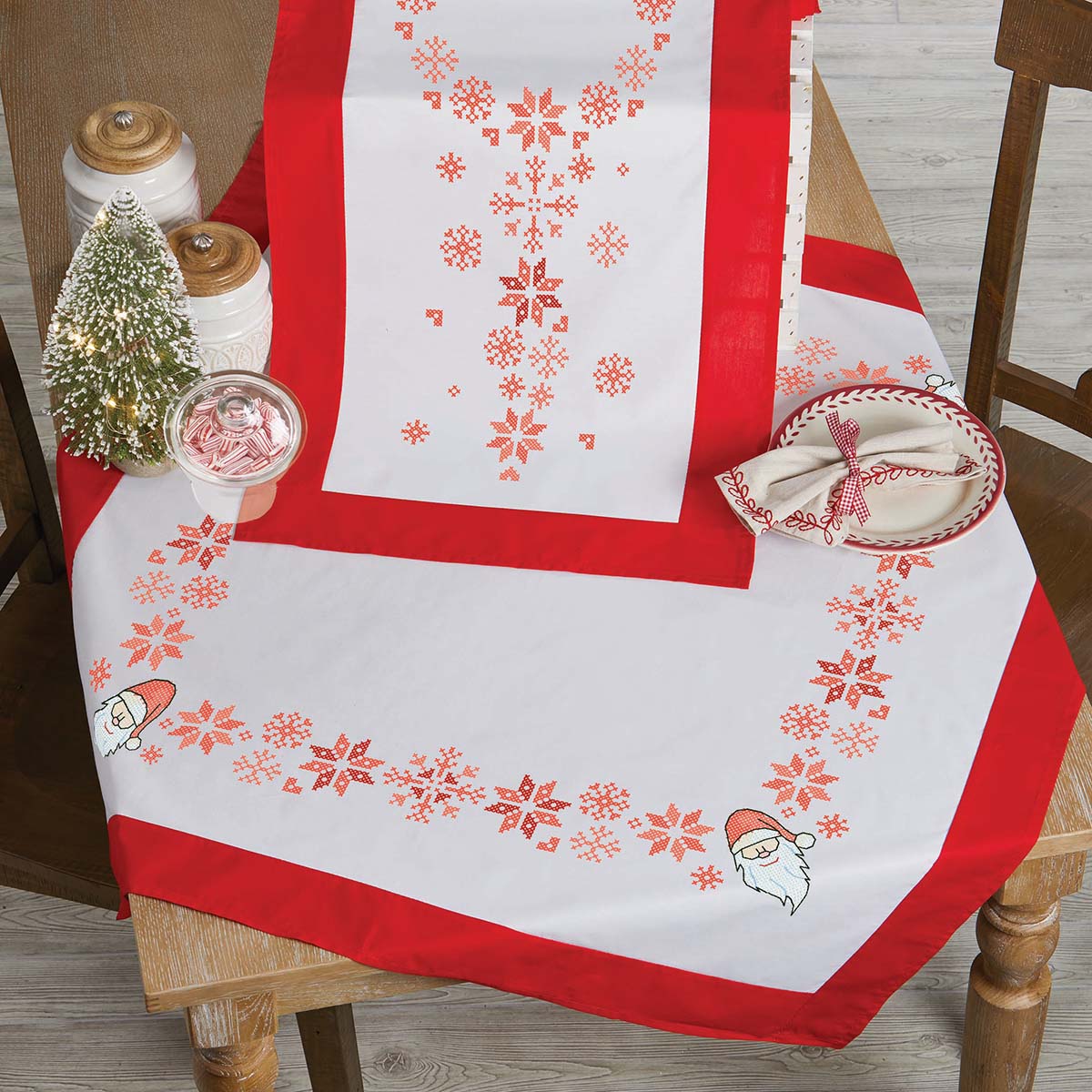 Herrschners® Kris Kringle Table Topper & Runner Stamped Cross-Stitch ...
